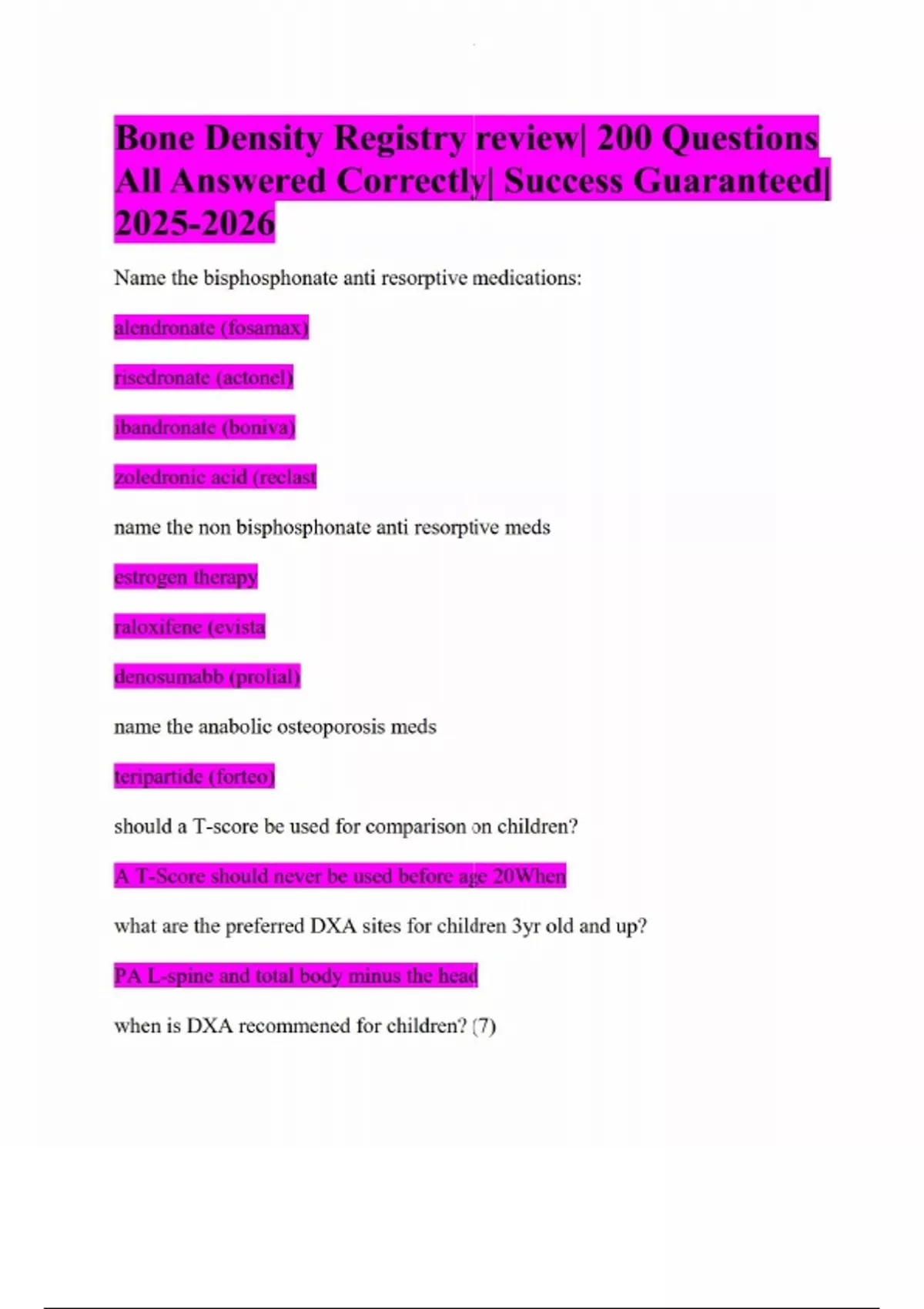 Bone Density Registry review| 200 Questions All Answered Correctly ...