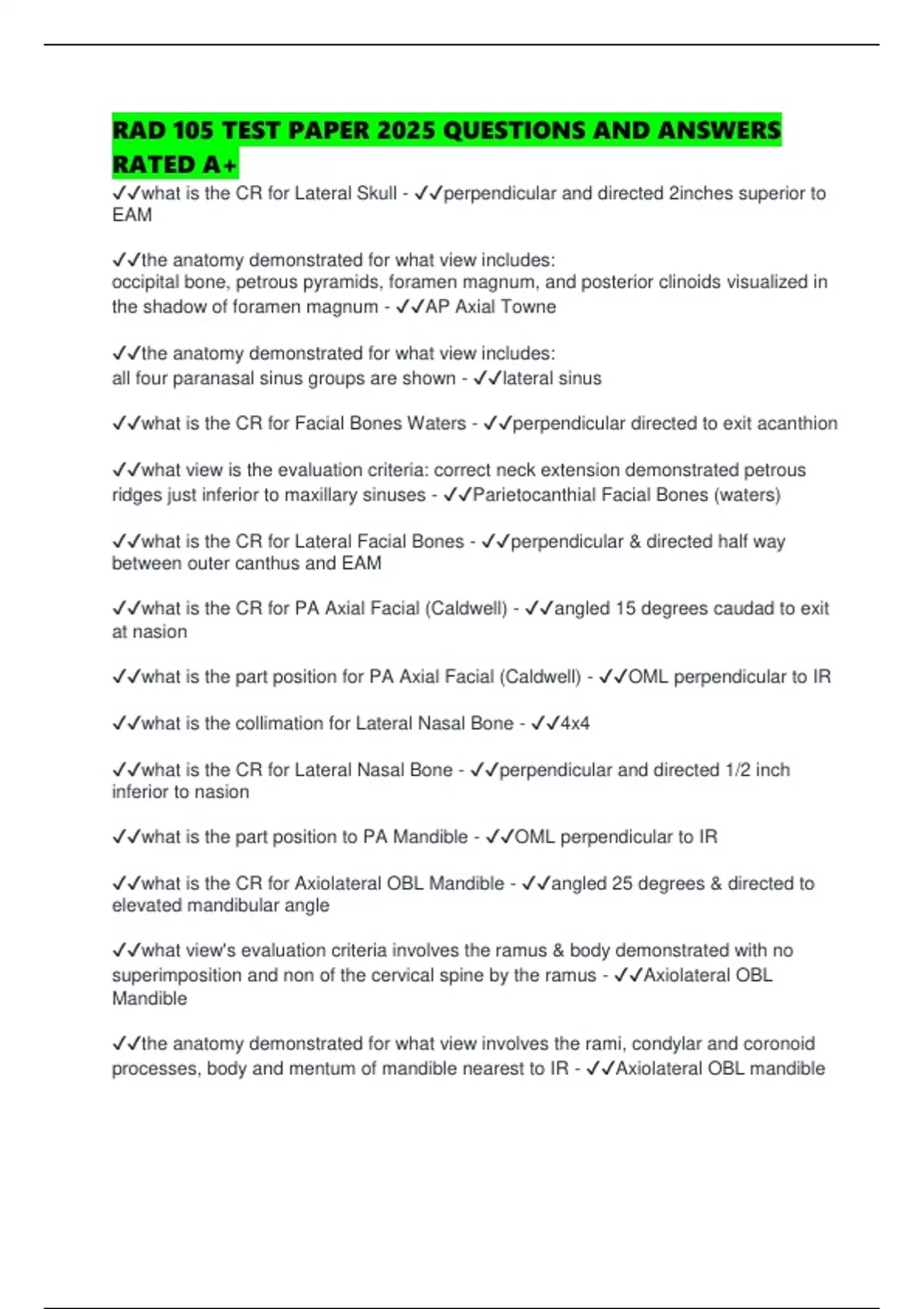 RAD 105 TEST PAPER 2025 QUESTIONS AND ANSWERS RATED A+ - RAD 105 ...