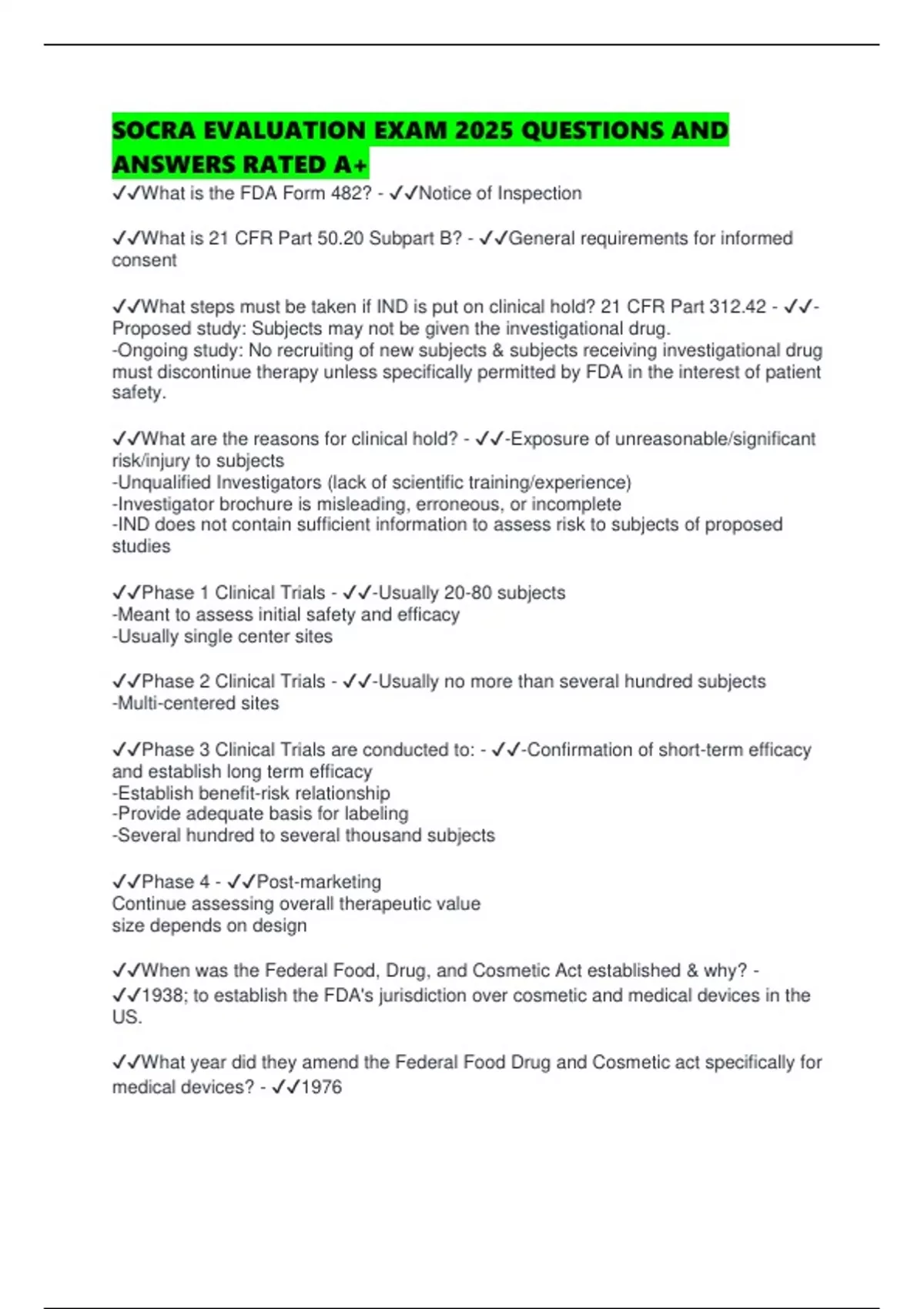 SOCRA EVALUATION EXAM 2025 QUESTIONS AND ANSWERS RATED A+ - SOCRA ...