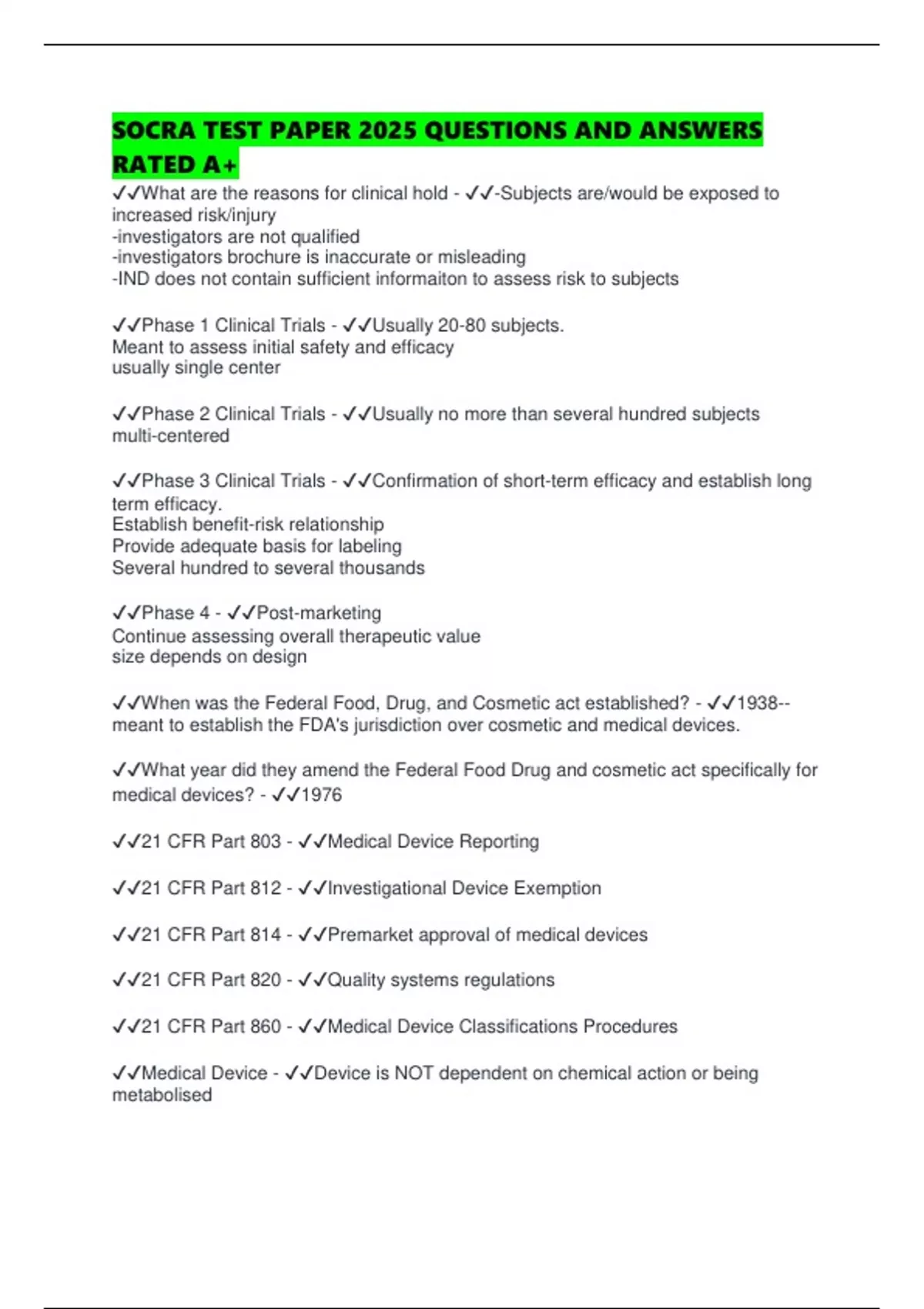 SOCRA TEST PAPER 2025 QUESTIONS AND ANSWERS RATED A+ - SOCRA - Stuvia US