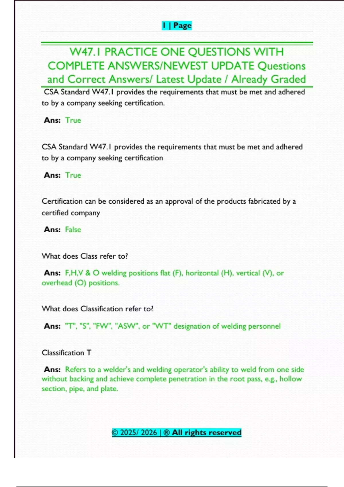 CSA Standard W47.1 – Practice Exam Questions with Complete Answers (2025/2026 Edition ...