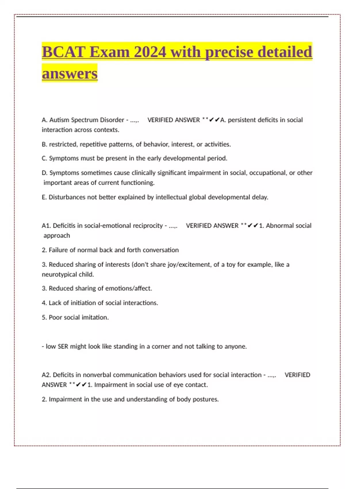 BUNDLE FOR BCAT EXAMS WITH 100% CORRECT DETAILED SOLUTIONS - Stuvia US