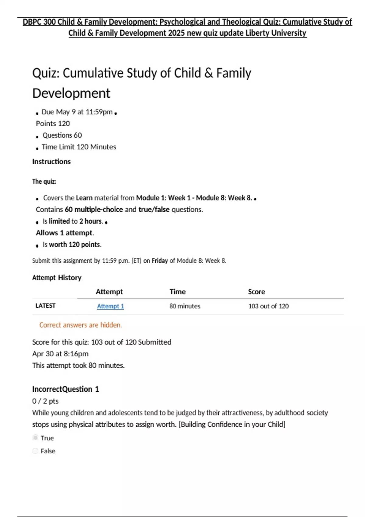 DBPC 300 Child & Family Development: Psychological and Theological Quiz ...
