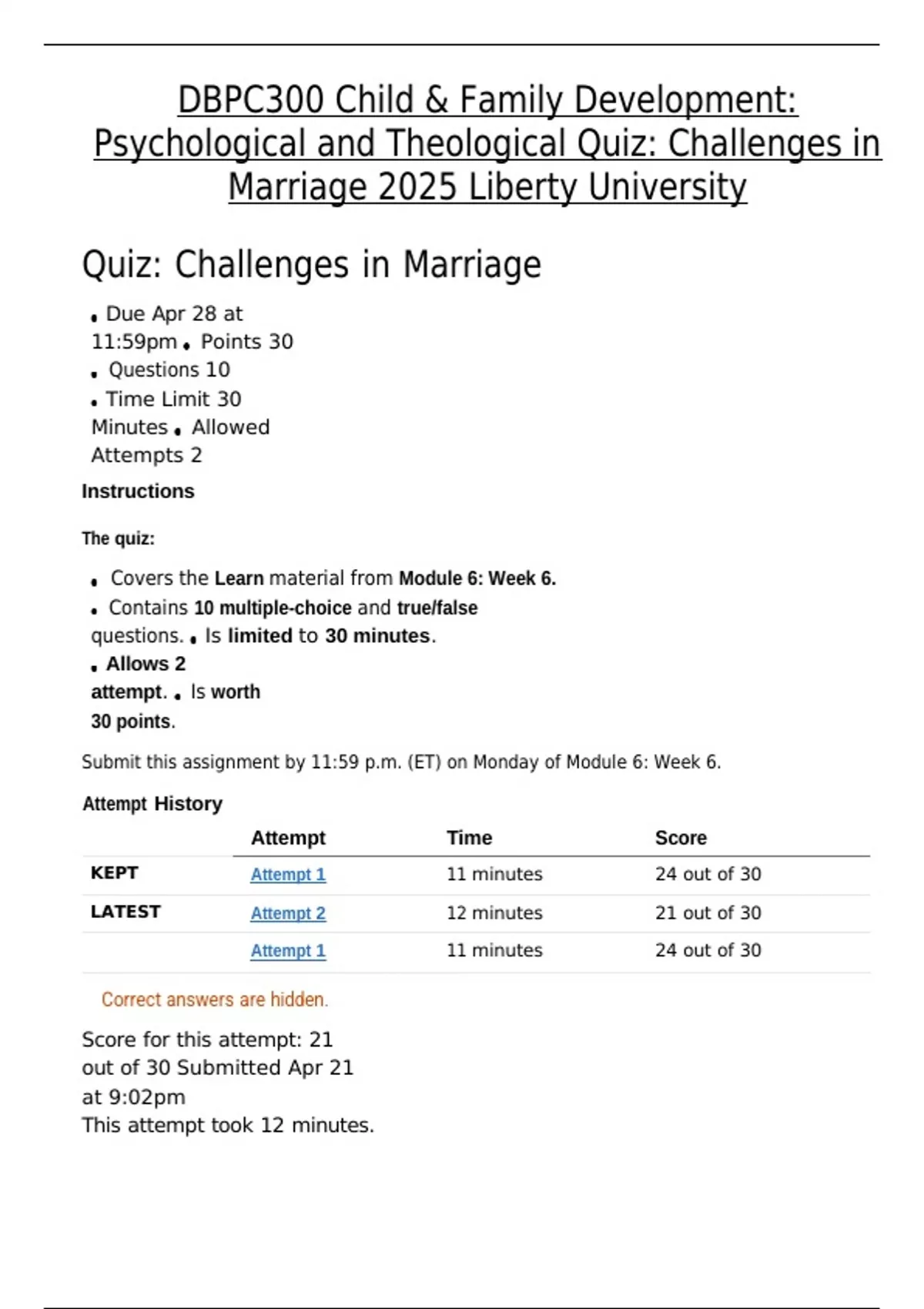 DBPC300 Child & Family Development: Psychological and Theological Quiz ...