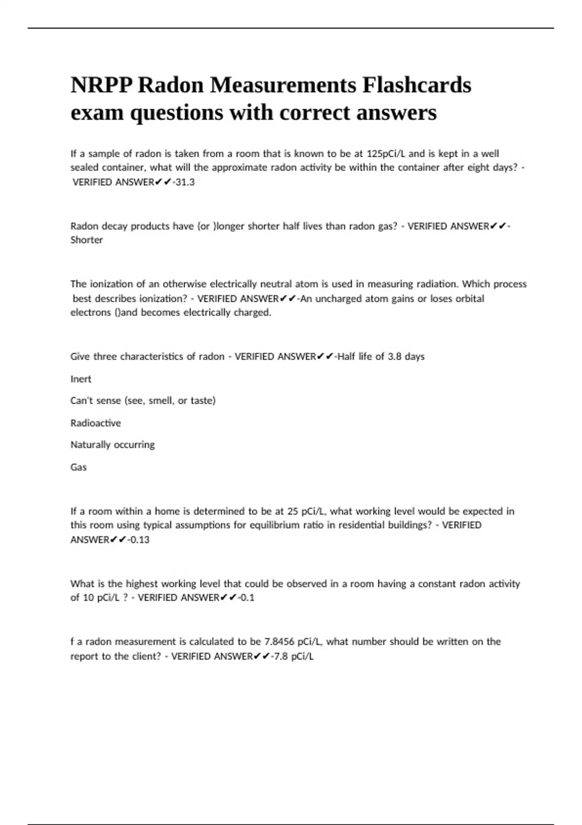 NRPP Radon Measurements Flashcards exam questions with correct answers ...