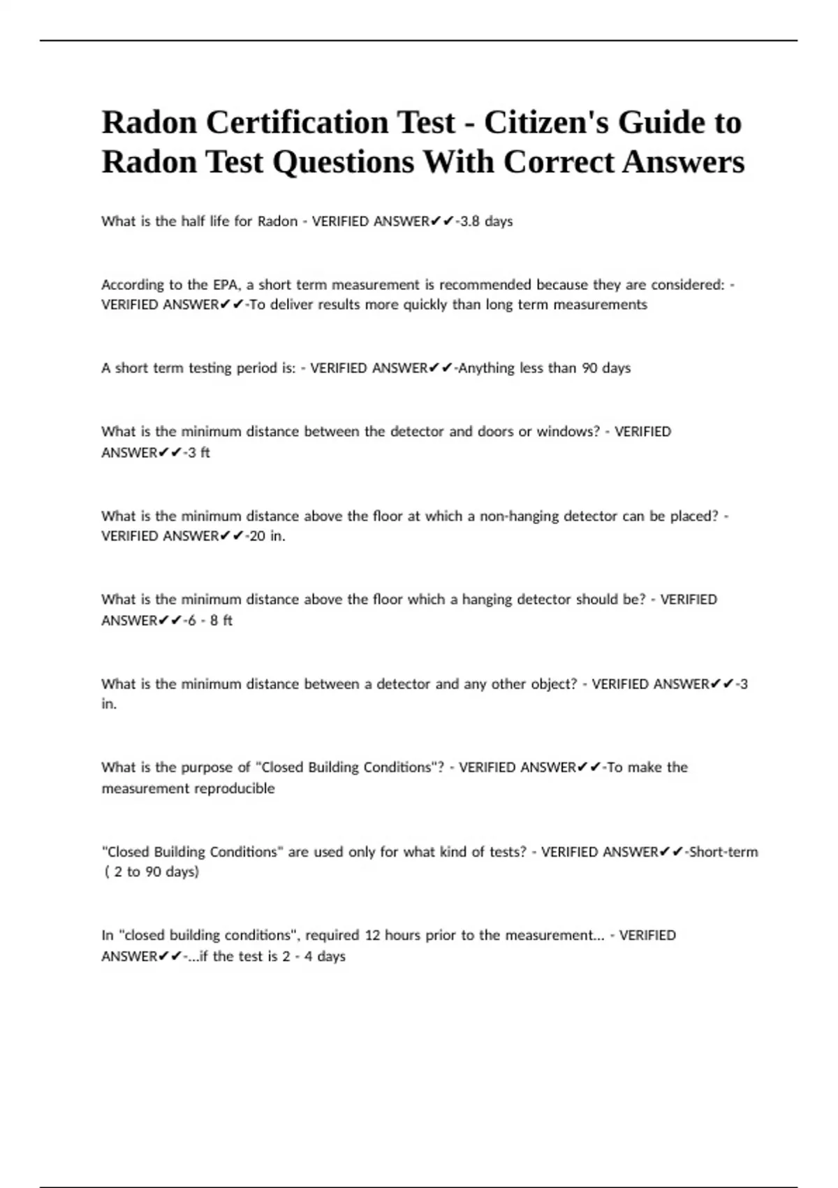 Radon Certification Test - Citizen-s Guide to Radon Test Questions With ...