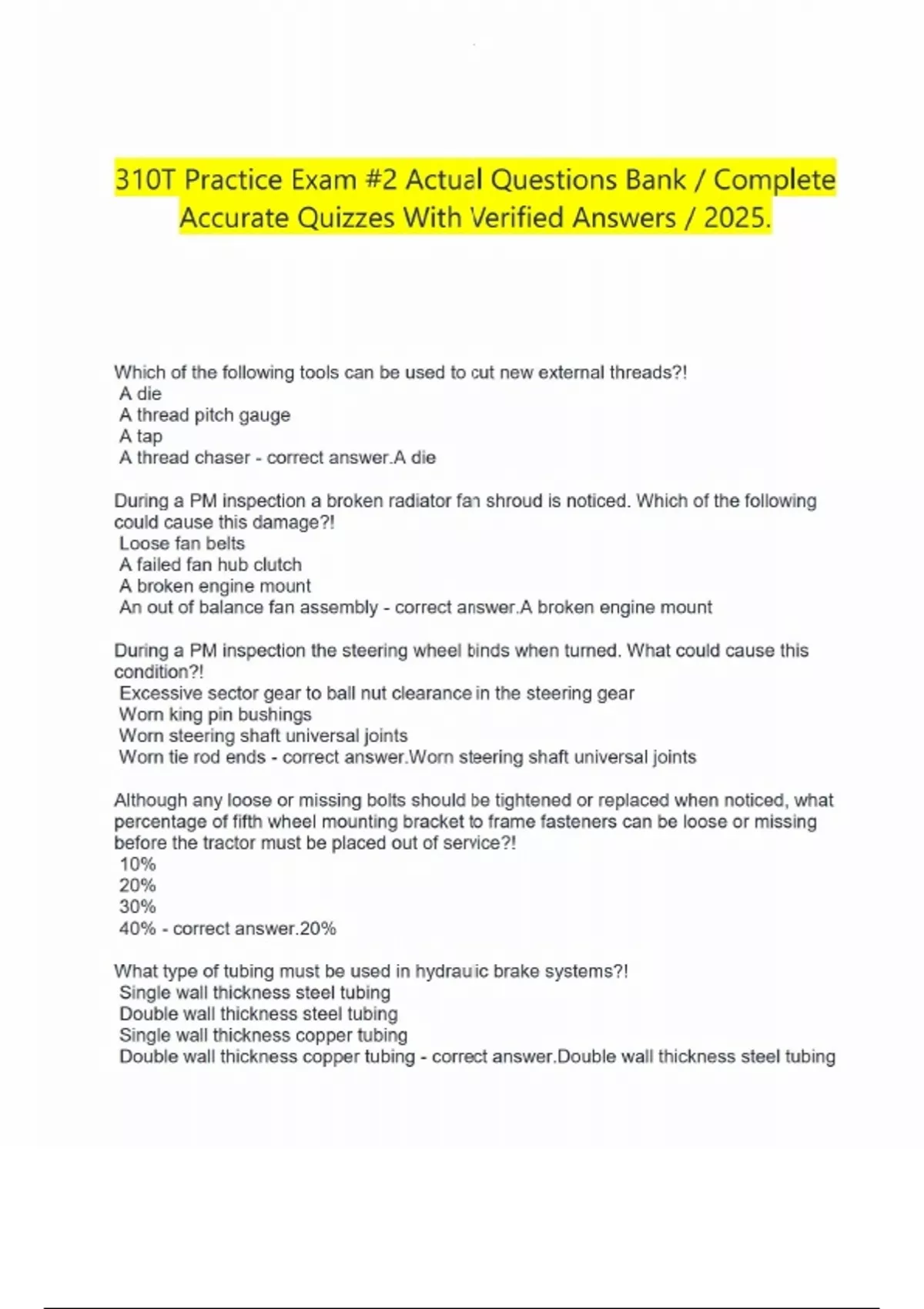 310T Practice Exam #2 Actual Questions Bank / Complete Accurate Quizzes ...