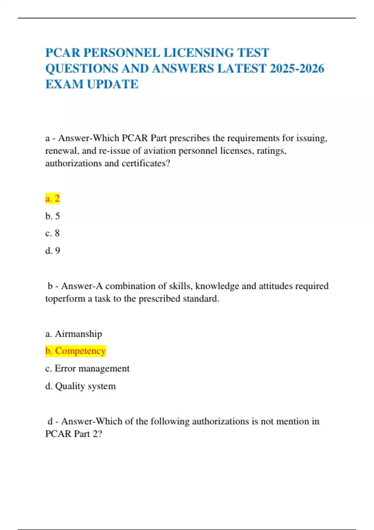 PCAR PERSONNEL LICENSING TEST QUESTIONS AND ANSWERS LATEST EXAM UPDATE ...