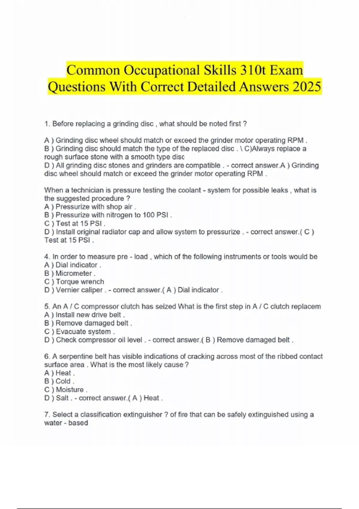 Common Occupational Skills 310t Exam Questions With Correct Detailed ...