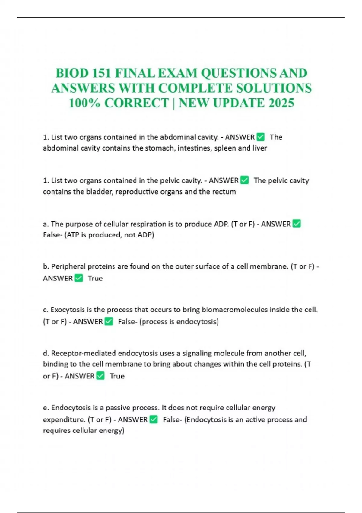 BIOD 151 FINAL EXAM QUESTIONS AND ANSWERS WITH COMPLETE SOLUTIONS 100% ...