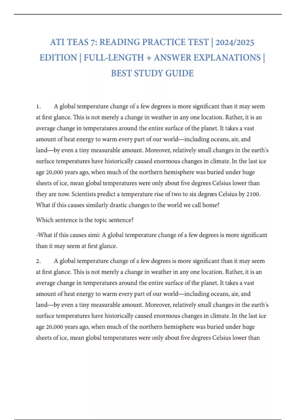 ATI TEAS 7: READING Practice Test | 2024/2025 Edition | Full-Length ...