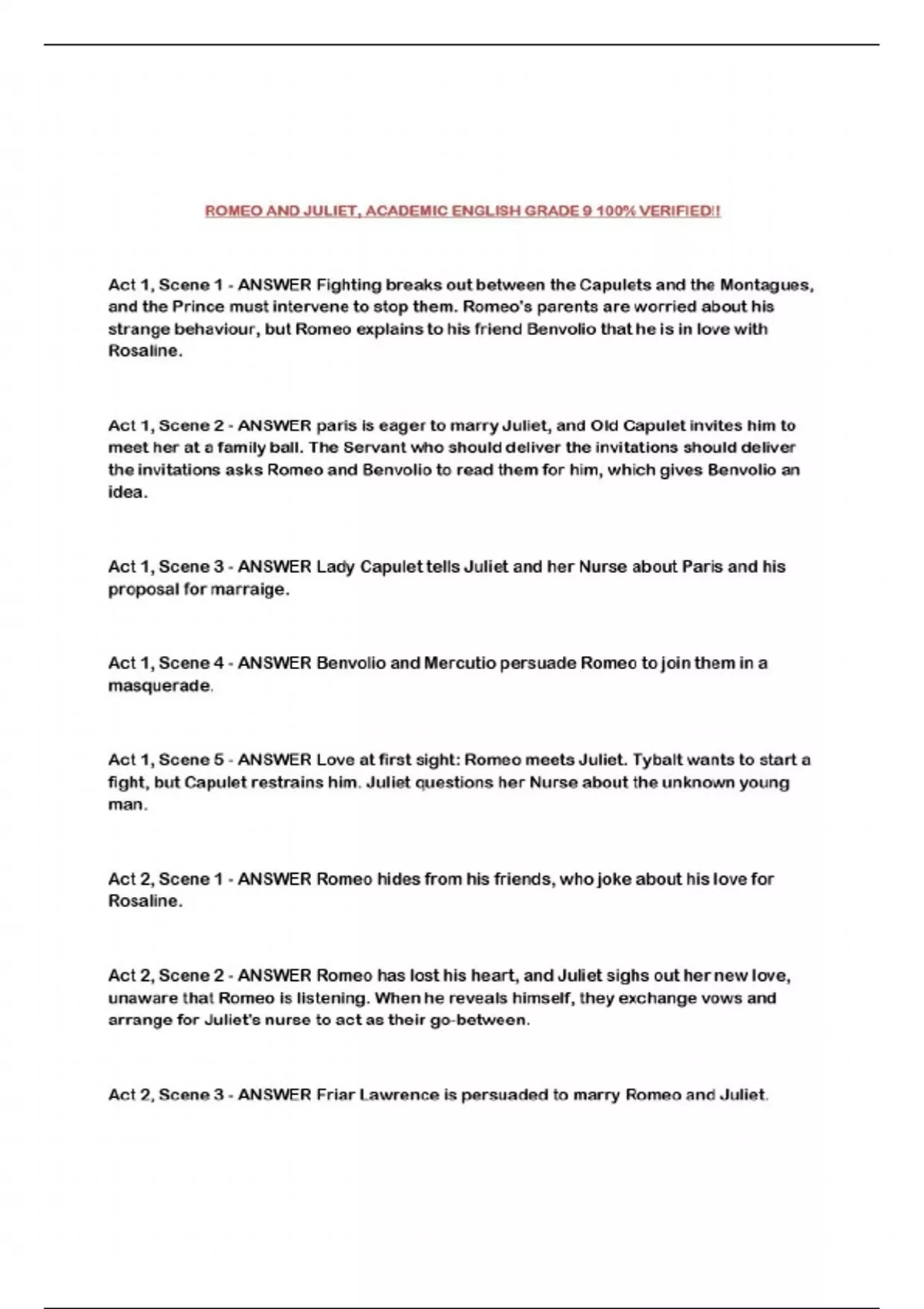 ROMEO AND JULIET, ACADEMIC ENGLISH GRADE 9 100% VERIFIED!! - ROMEO AND ...