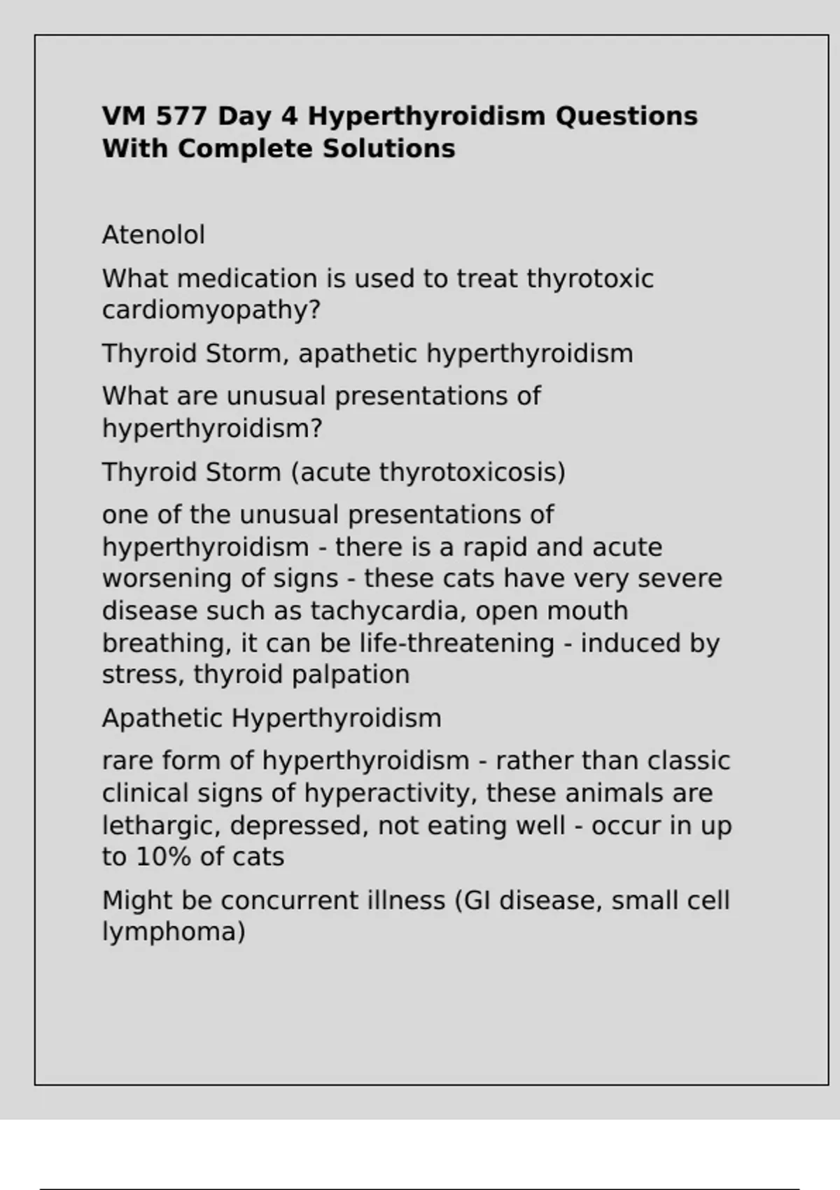VM 577 Day 4 Hyperthyroidism Questions With Complete Solutions - VM 577 ...