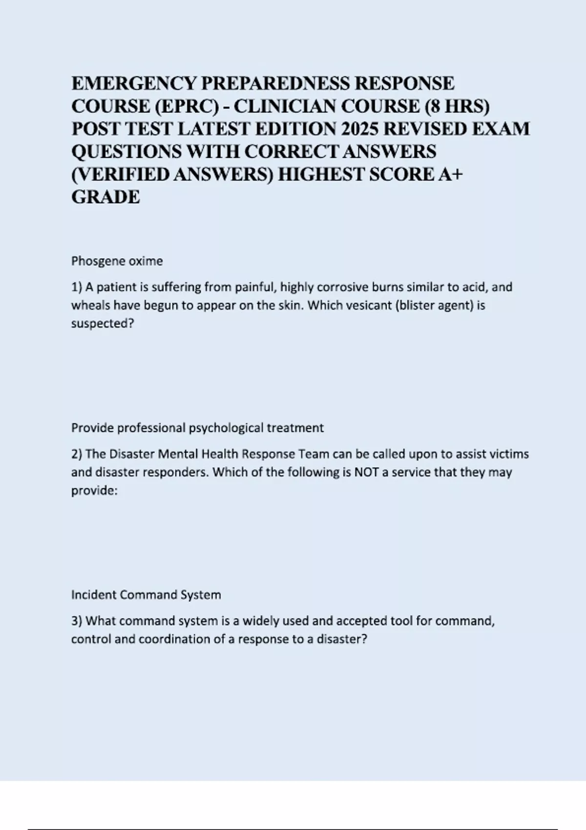 EMERGENCY PREPAREDNESS RESPONSE COURSE (EPRC) - CLINICIAN COURSE (8 HRS ...