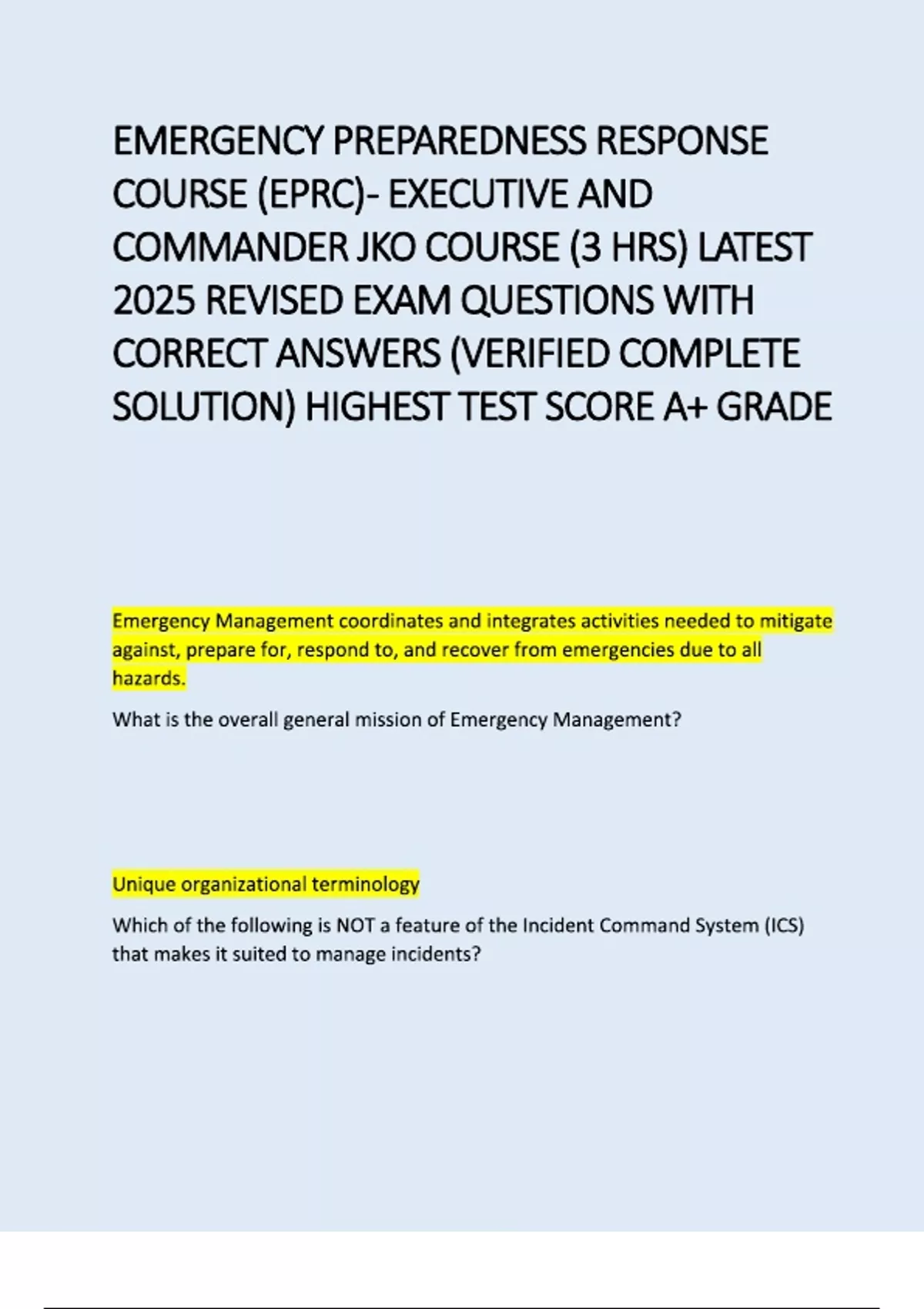 EMERGENCY PREPAREDNESS RESPONSE COURSE (EPRC) - EXECUTIVE AND COMMANDER ...