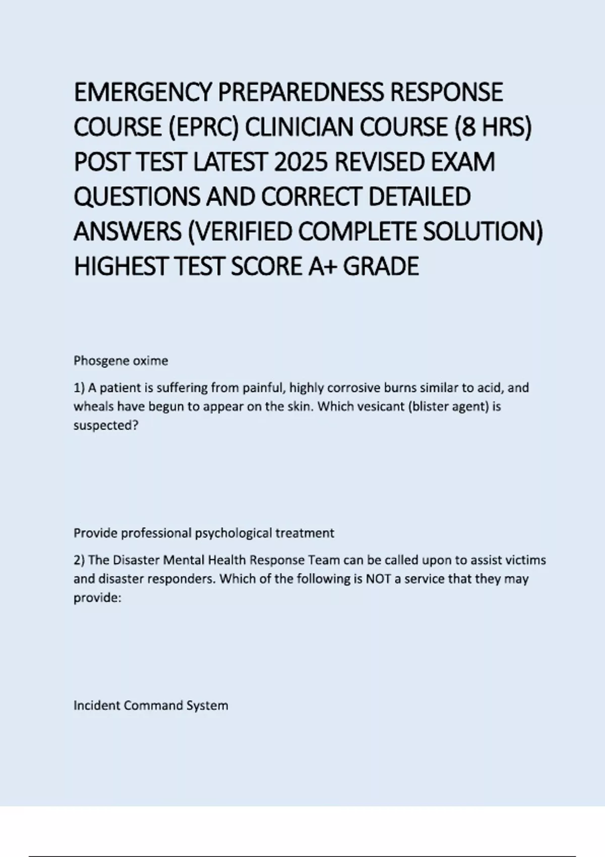 EMERGENCY PREPAREDNESS RESPONSE COURSE (EPRC) CLINICIAN COURSE (8 HRS ...