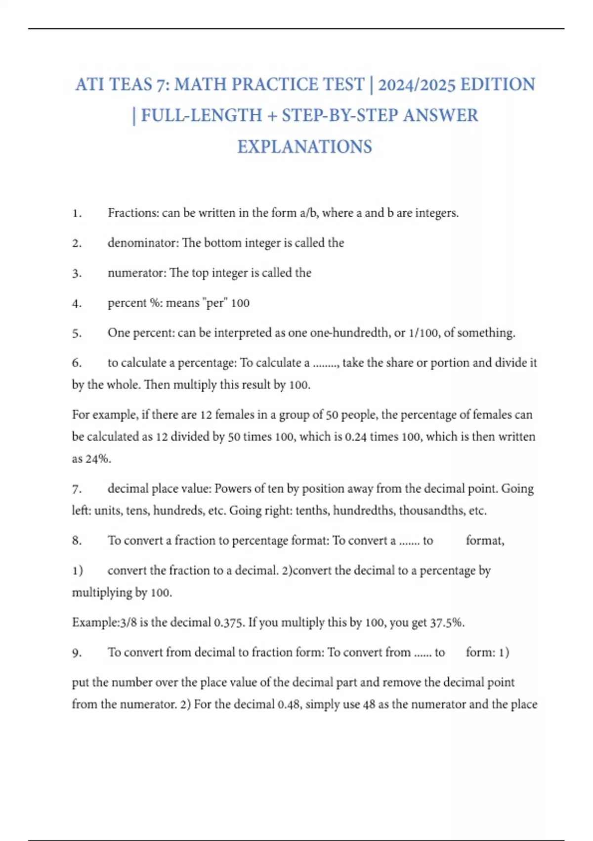 ATI TEAS 7: MATH Practice Test | 2024/2025 Edition | Full-Length + Step ...