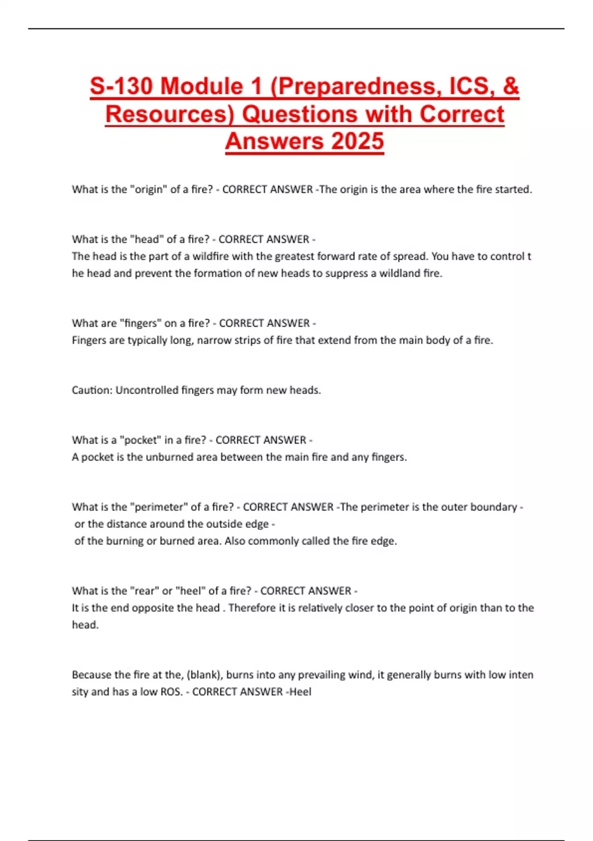 S-130 Module 1 (Preparedness, ICS, & Resources) Questions with Correct Answers 2025 - S-130 ...
