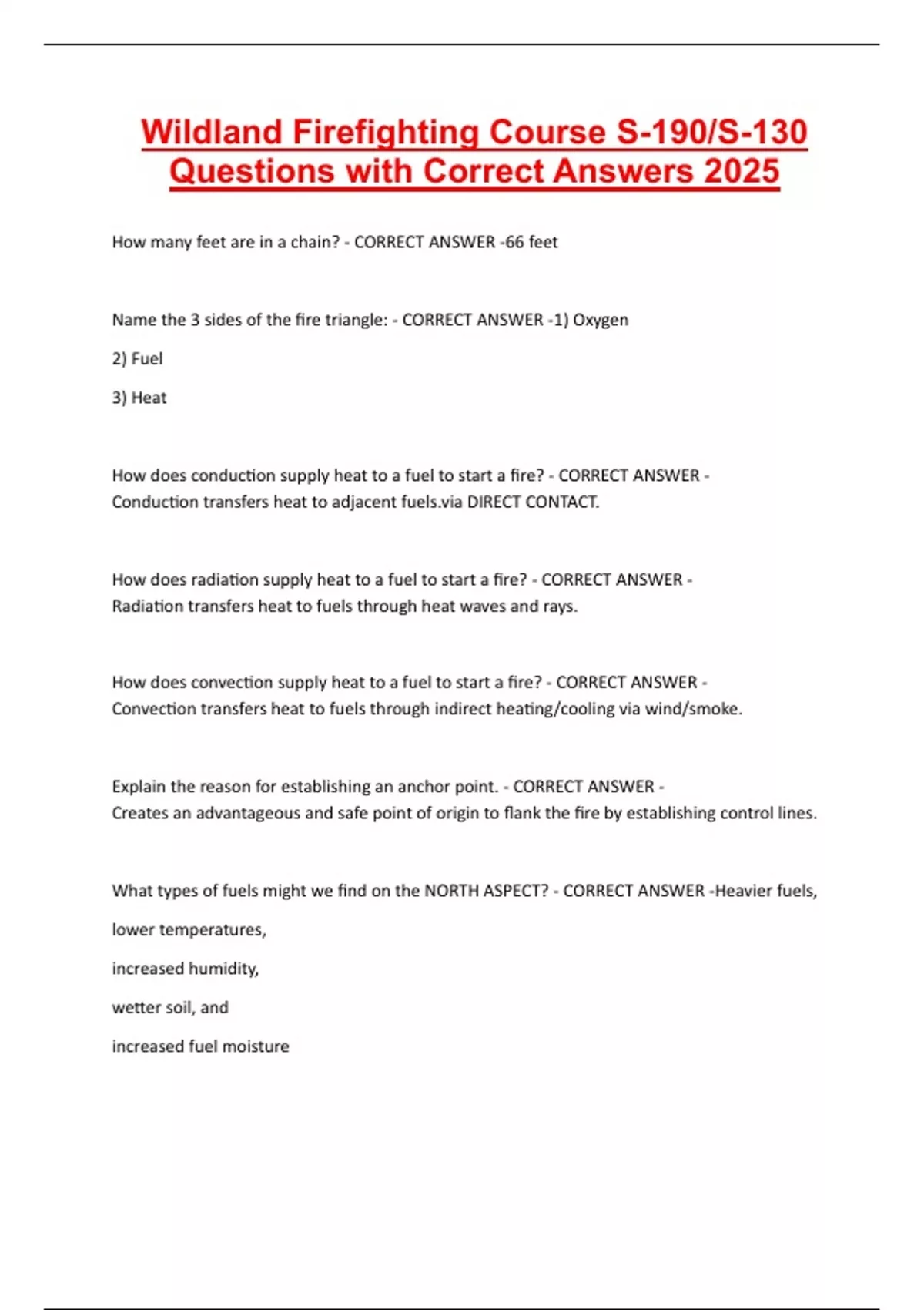 Wildland Firefighting Course S-190/S-130 Questions with Correct Answers ...