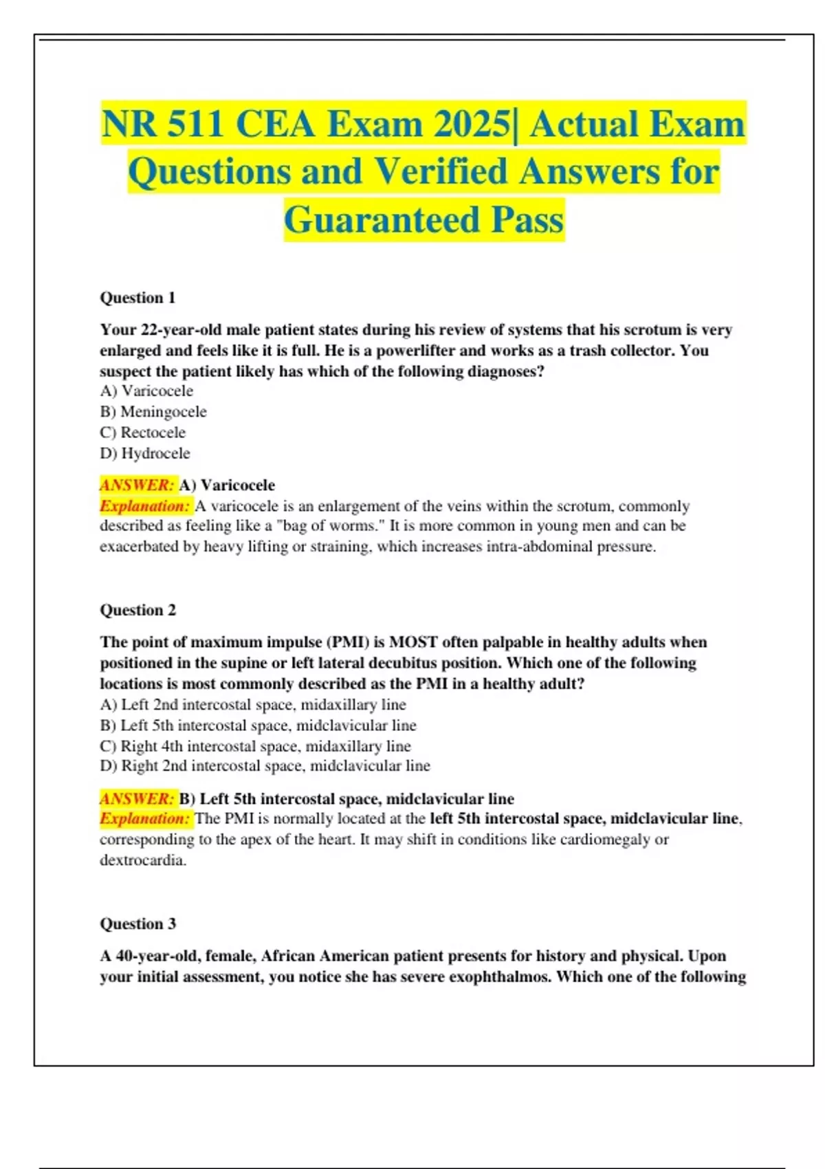 NR 511 CEA Exam | Chamberlain University | 2025 | Actual Exam Questions ...