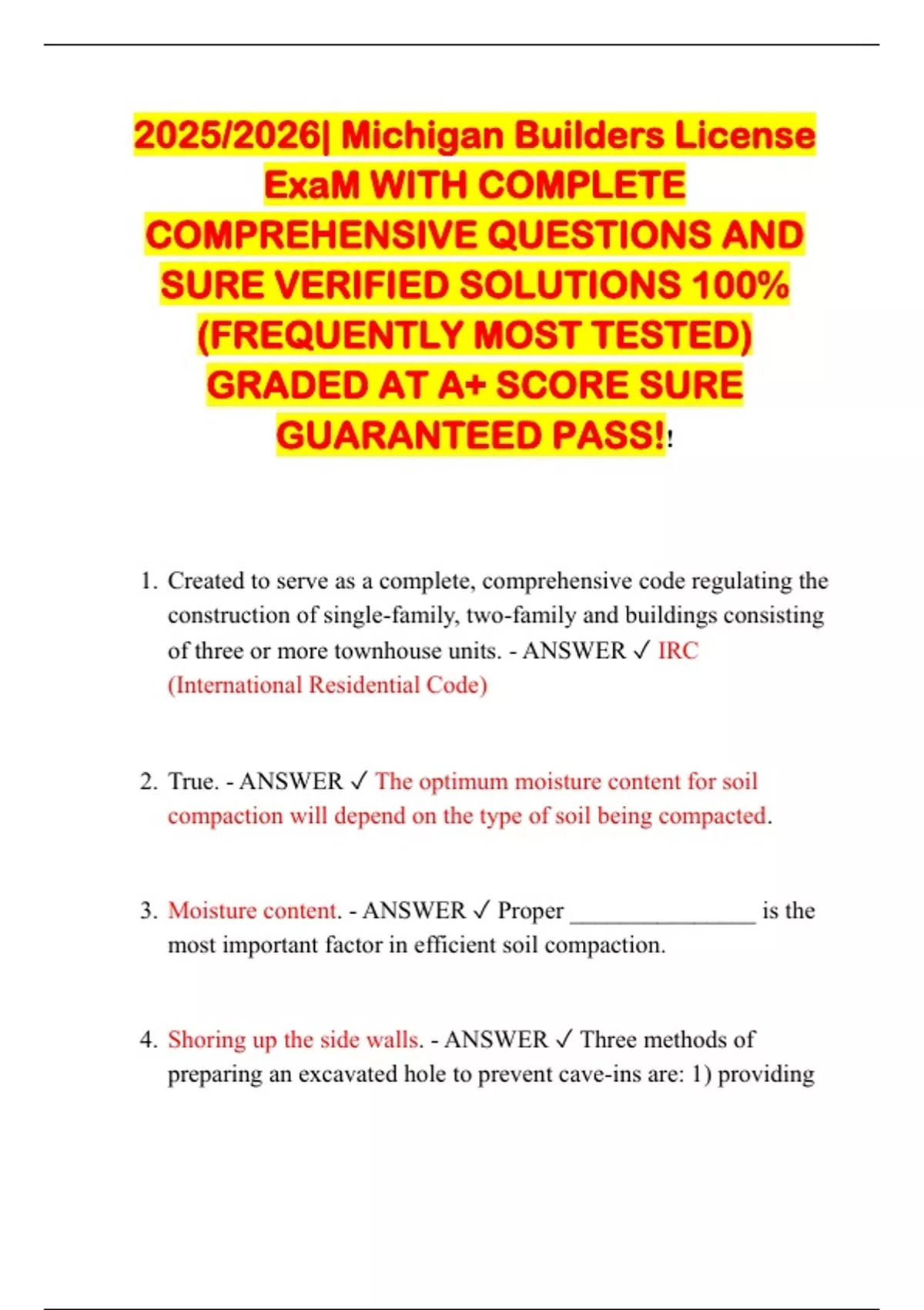 2025/2026| Michigan Builders License ExaM WITH COMPLETE COMPREHENSIVE ...