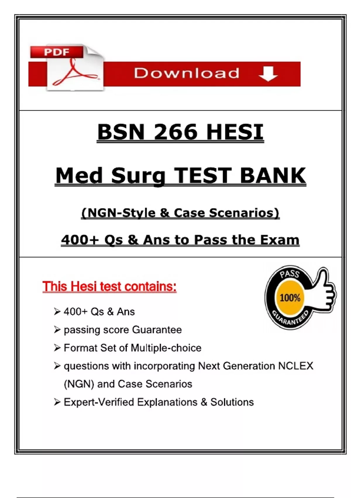 2025 BSN HESI 266 Med Surg Test Bank – 400+ Qs & Ans to Pass the Exam ...