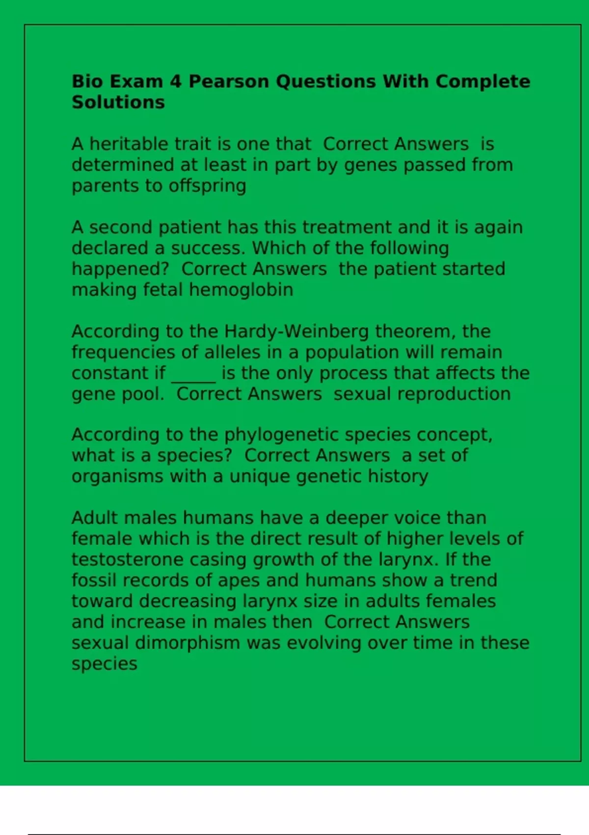 Bio Exam 4 Pearson Questions With Complete Solutions - Bio - Stuvia US