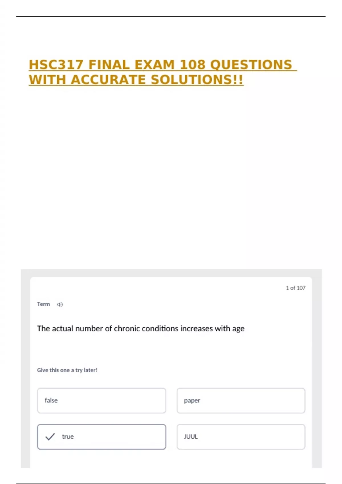 HSC317 FINAL EXAM 108 QUESTIONS WITH ACCURATE SOLUTIONS!! - HSC 317 ...