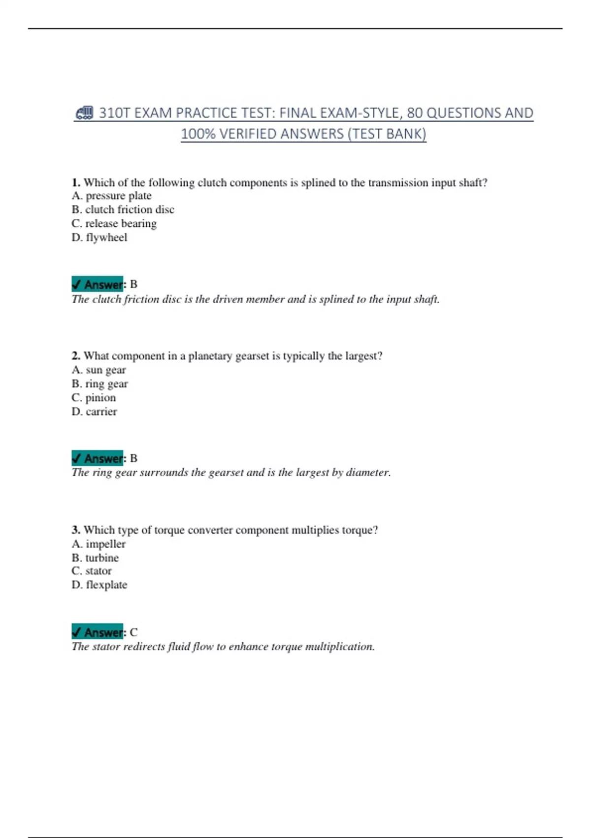 310T Truck & Coach Technician Exam Prep: Ultimate Practice Test Bank ...