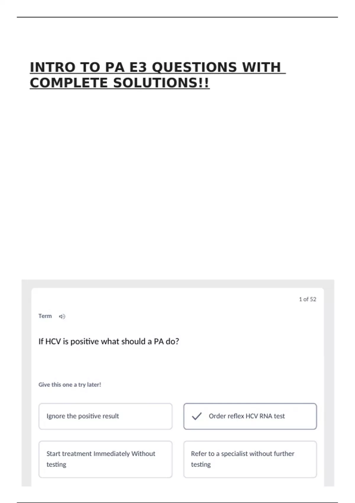 INTRO TO PA E3 QUESTIONS WITH COMPLETE SOLUTIONS!! - PA E3 - Stuvia US