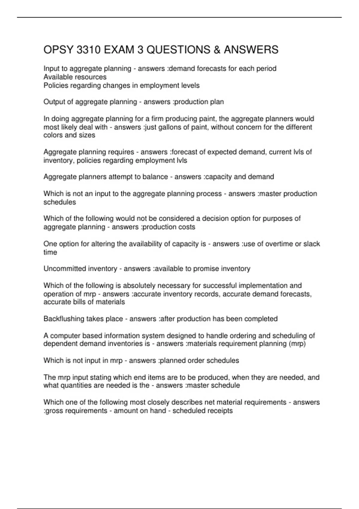 OPSY 3310 EXAM 3 QUESTIONS & ANSWERS - OPSY 3310 - Stuvia US