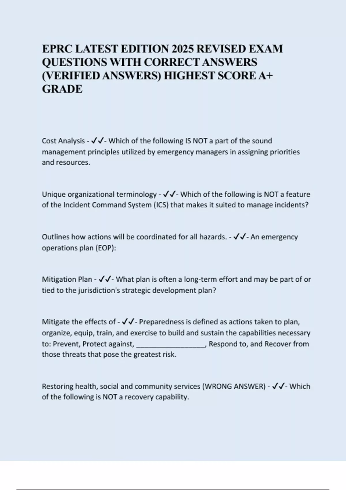 EPRC LATEST EDITION 2025 REVISED EXAM QUESTIONS WITH CORRECT ANSWERS ...