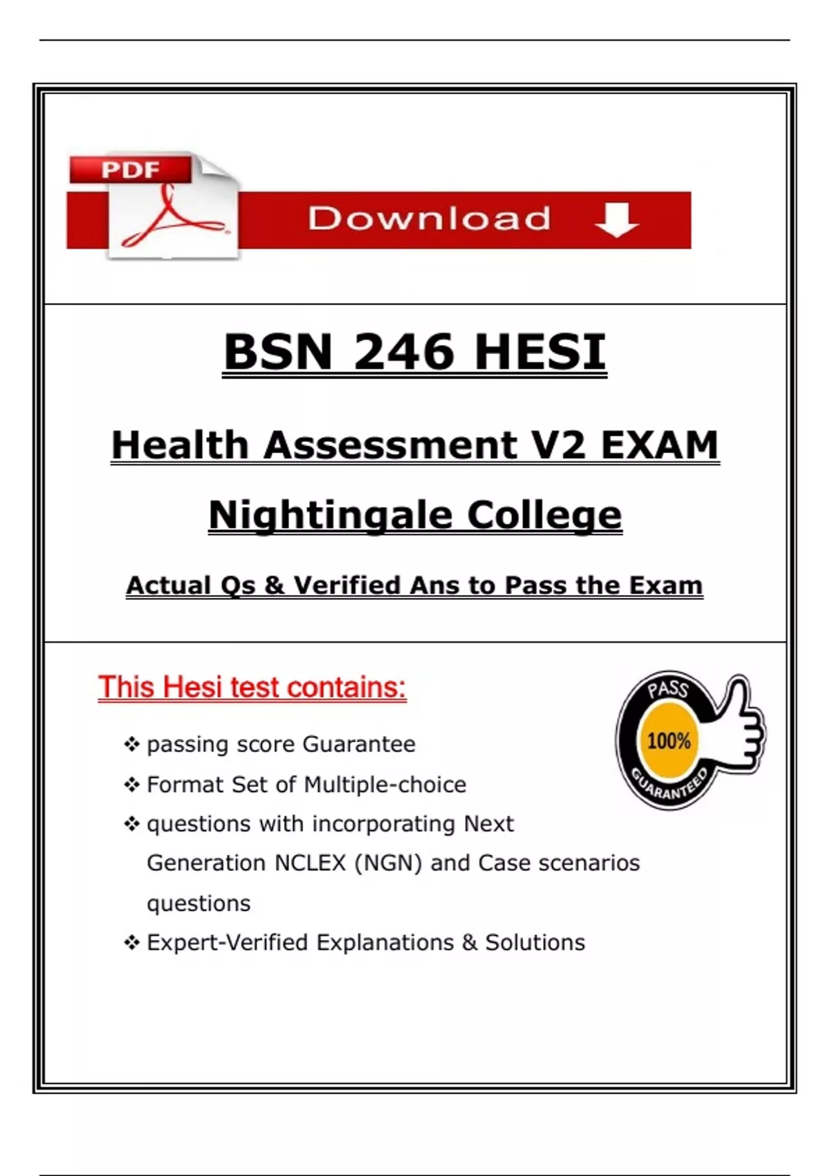 BSN HESI 246 Health Assessment V2 Exam – 2025 Actual Exam - Nightingale College. - BSN HESI 246 ...