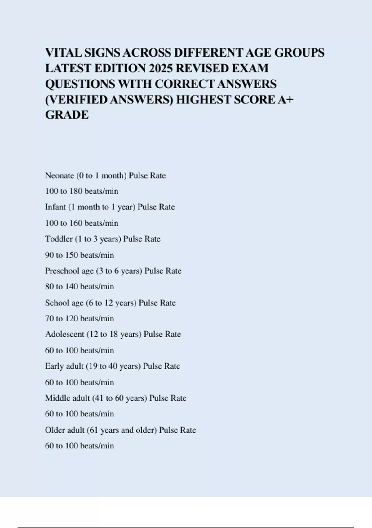 VITAL SIGNS ACROSS DIFFERENT AGE GROUPS LATEST EDITION 2025 REVISED ...