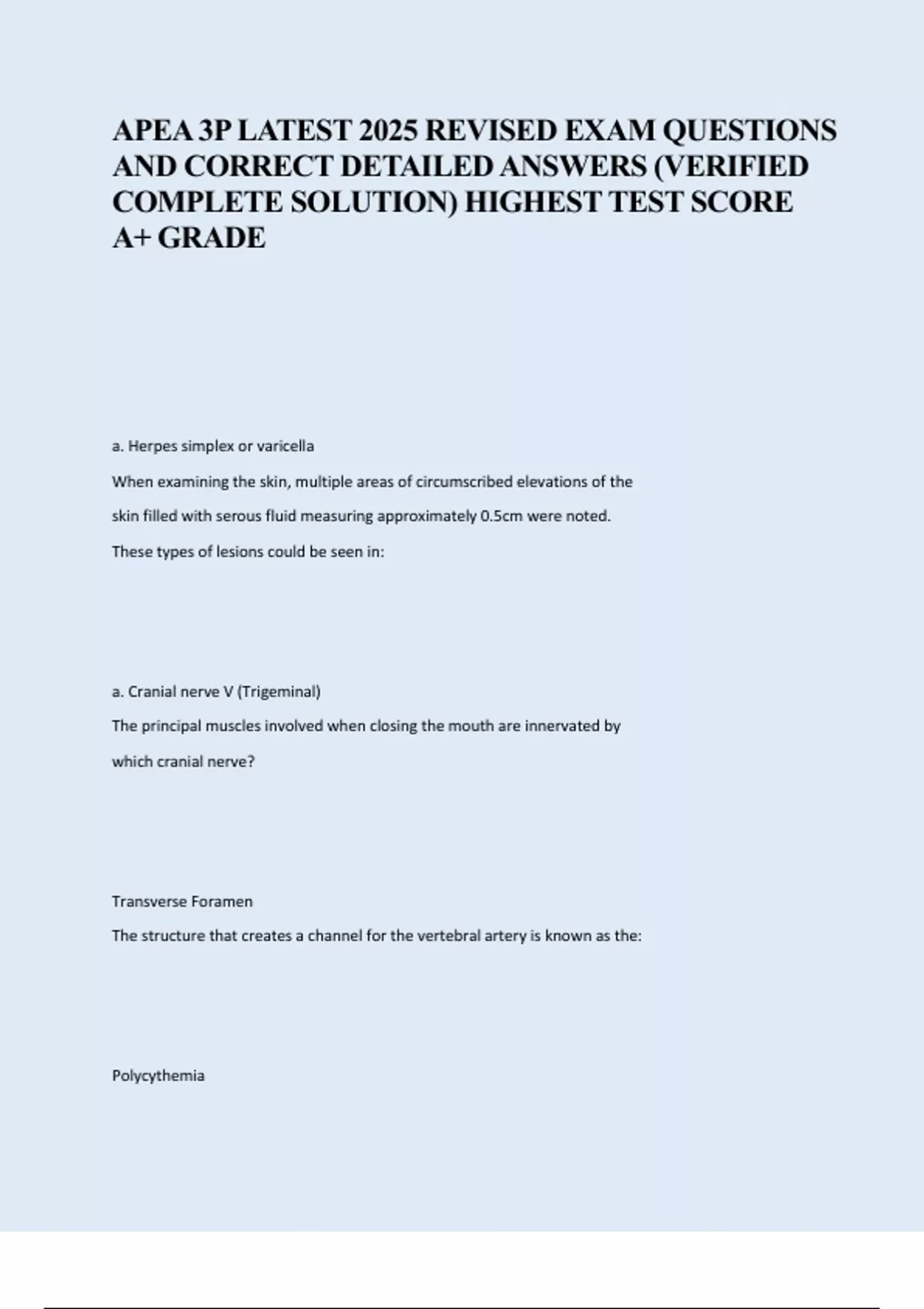 APEA 3P LATEST 2025 REVISED EXAM QUESTIONS AND CORRECT DETAILED ANSWERS ...