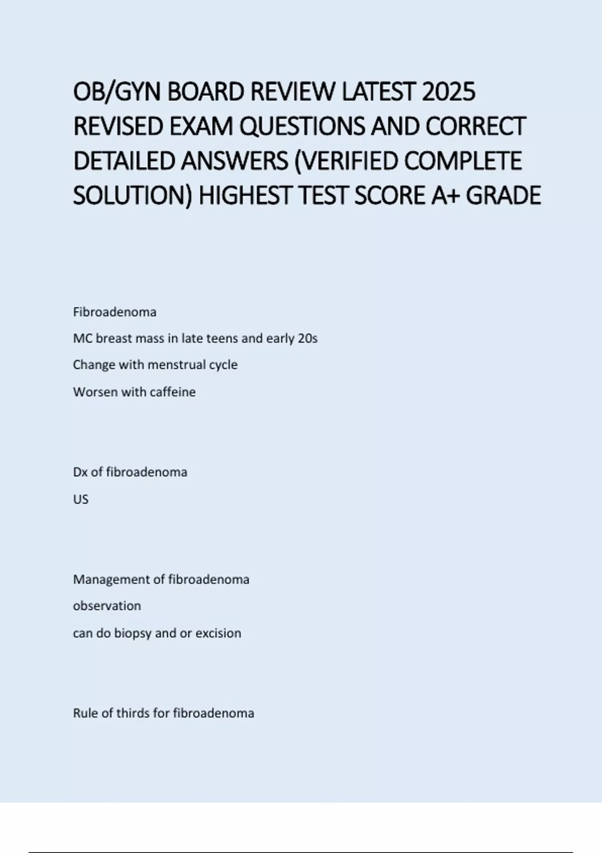 OB/GYN BOARD REVIEW LATEST 2025 REVISED EXAM QUESTIONS AND CORRECT ...