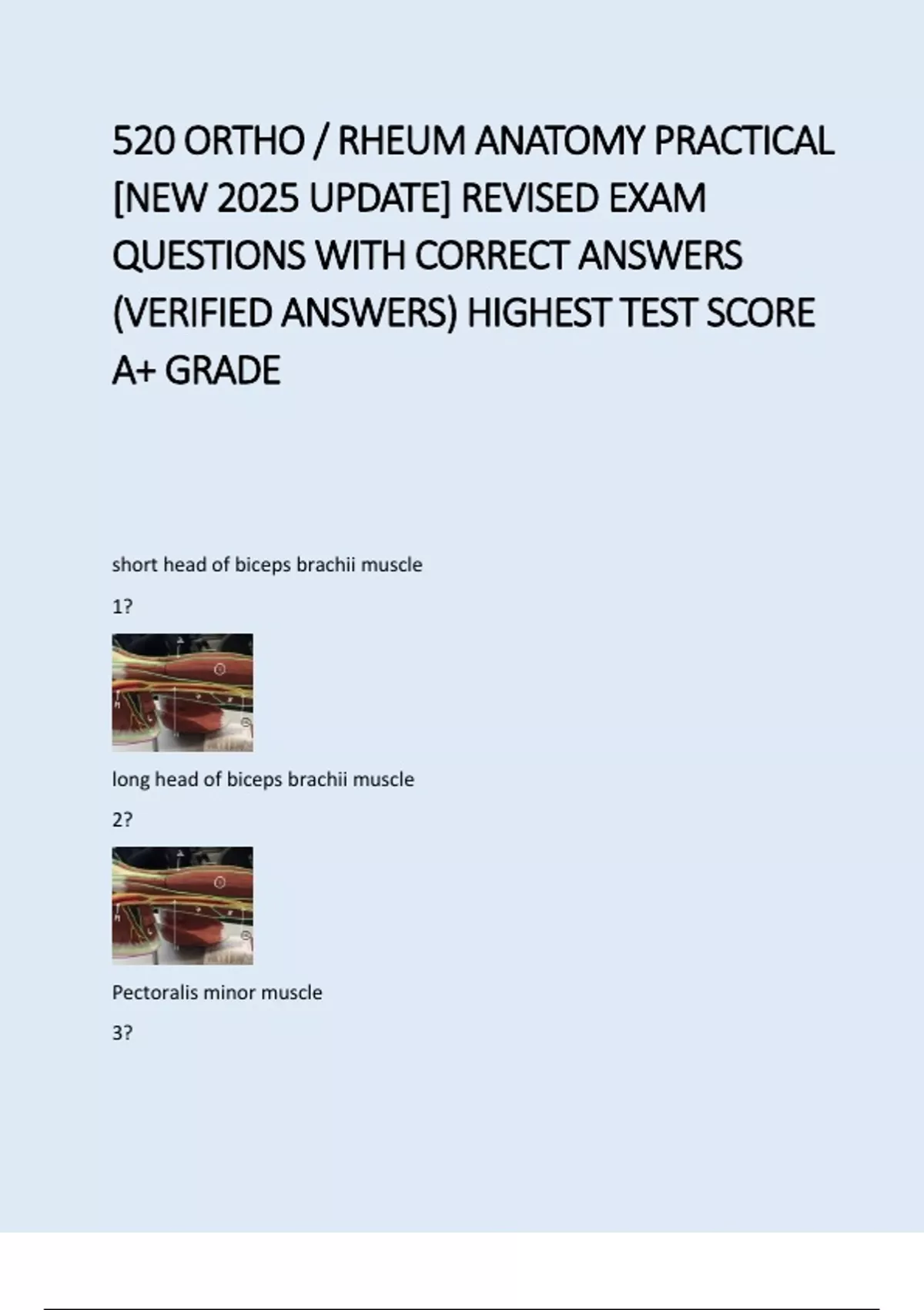 520 ORTHO - RHEUM ANATOMY PRACTICAL -NEW 2025 UPDATE- REVISED EXAM QUESTIONS WITH CORRECT ...