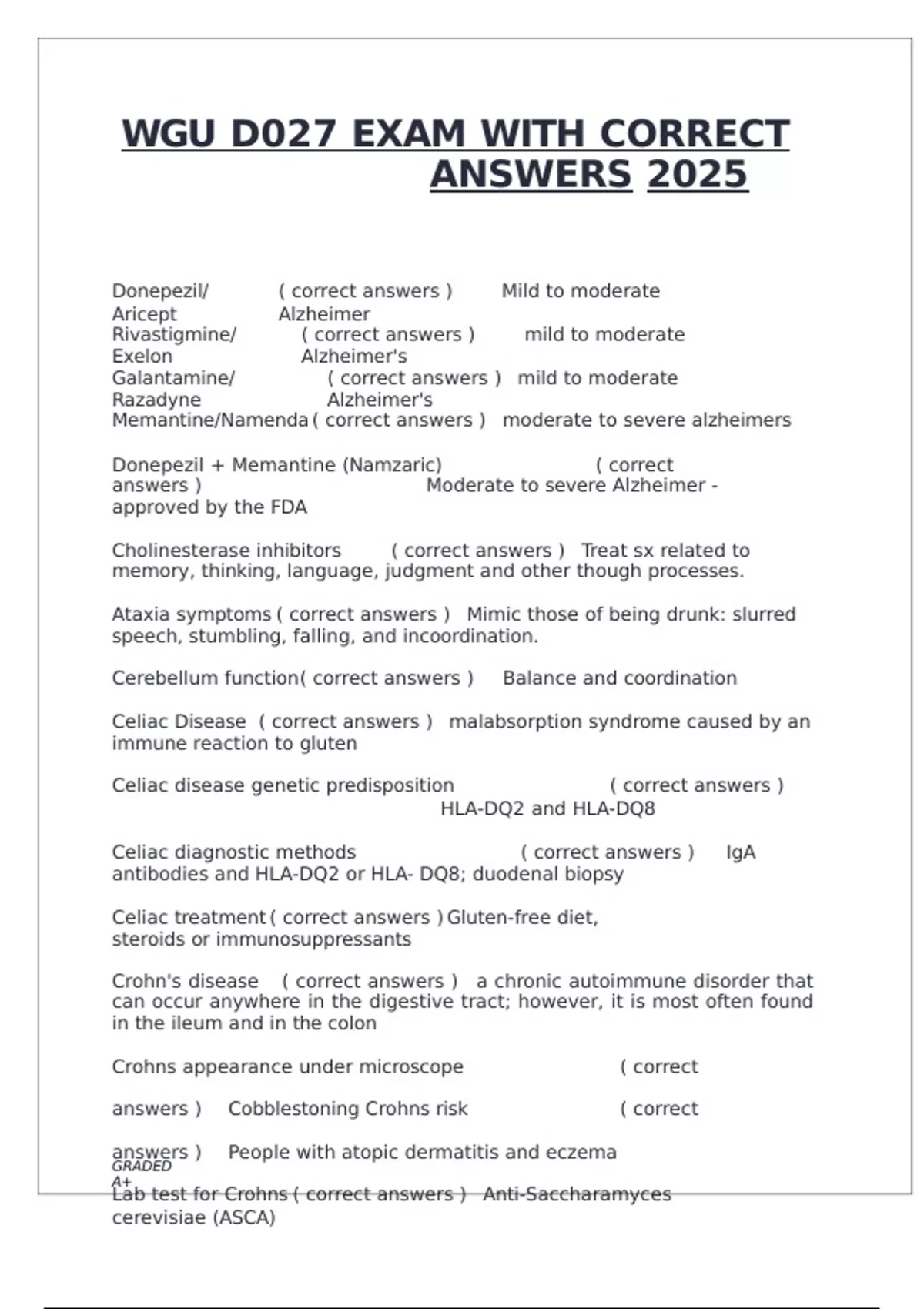 WGU D027 EXAM WITH CORRECT ANSWERS 2025 - WGU D027 EXA - Stuvia US