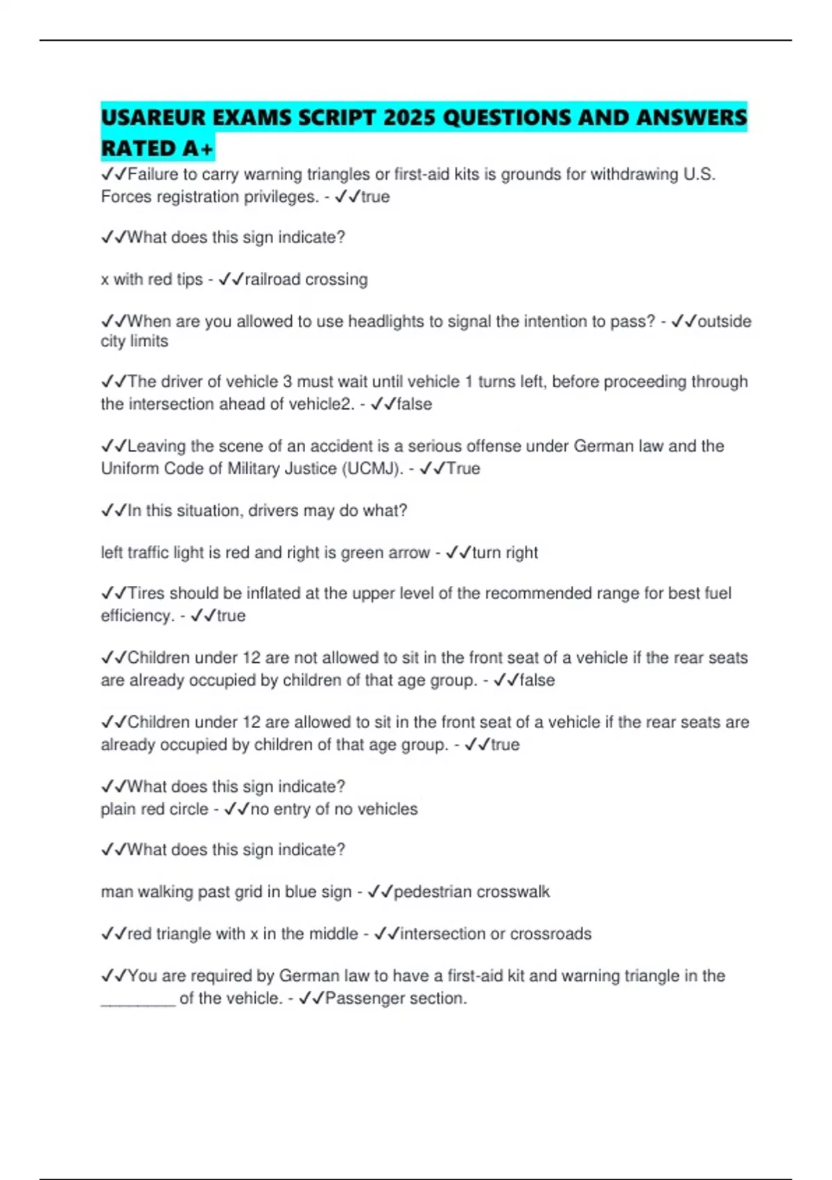 USAREUR EXAMS SCRIPT 2025 QUESTIONS AND ANSWERS RATED A+ - USAREUR - Stuvia US