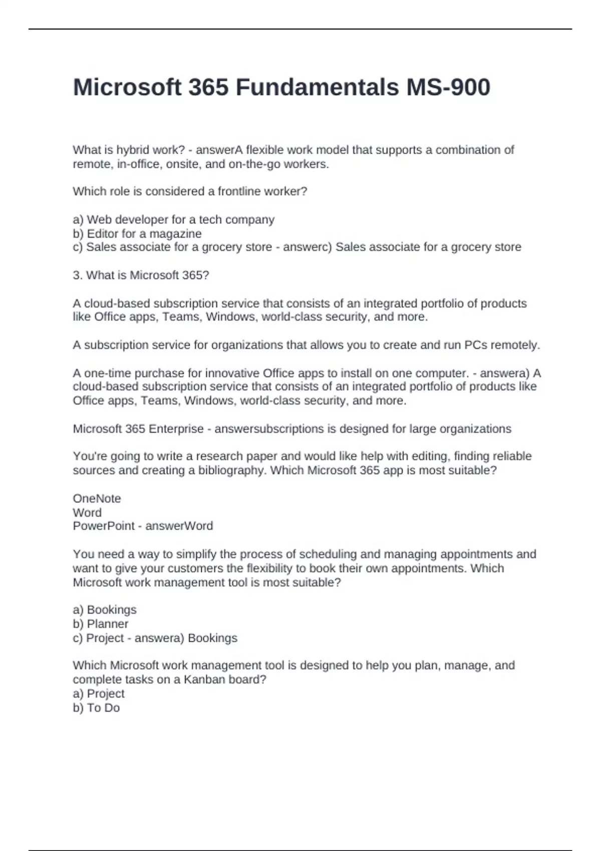 Microsoft 365 Fundamentals MS-900 Questions and Answers 2025|2026 - MS ...