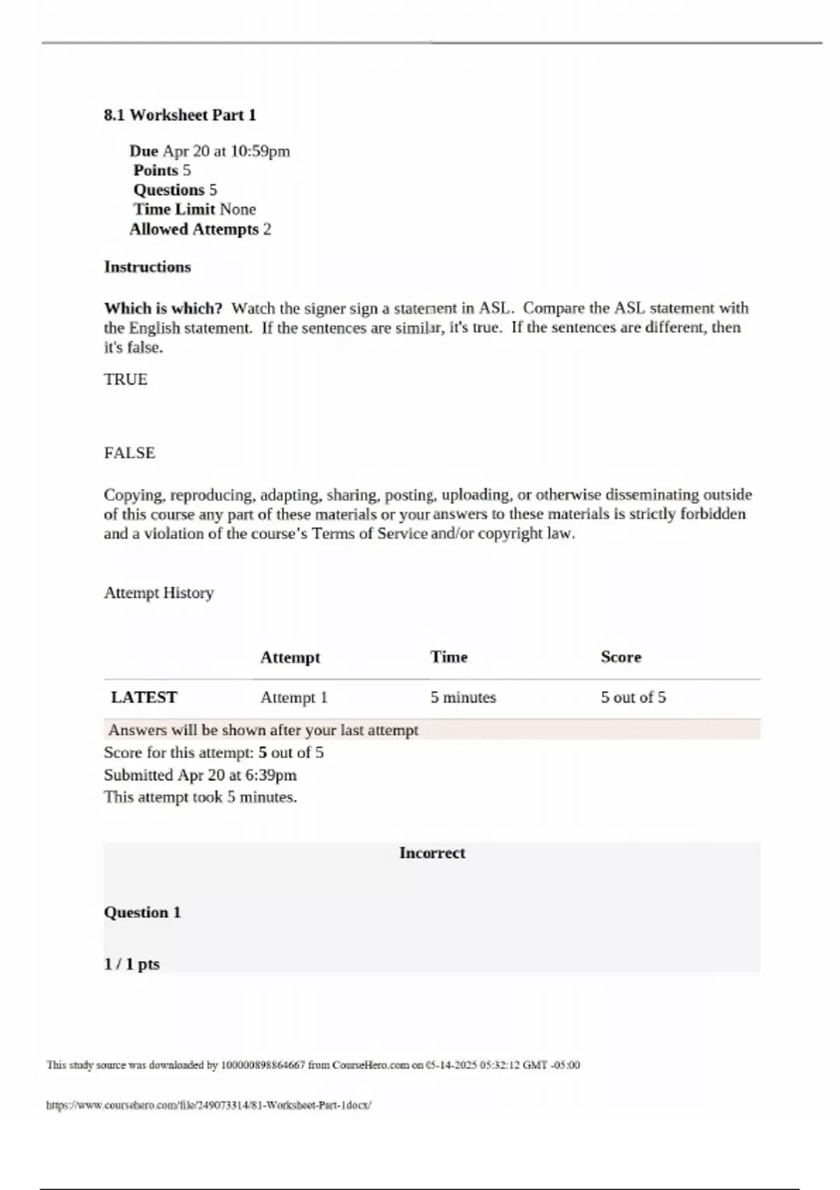 AMSL 1020 – University Georgia | 2025 update | 8.1 Worksheet Part 1 ...