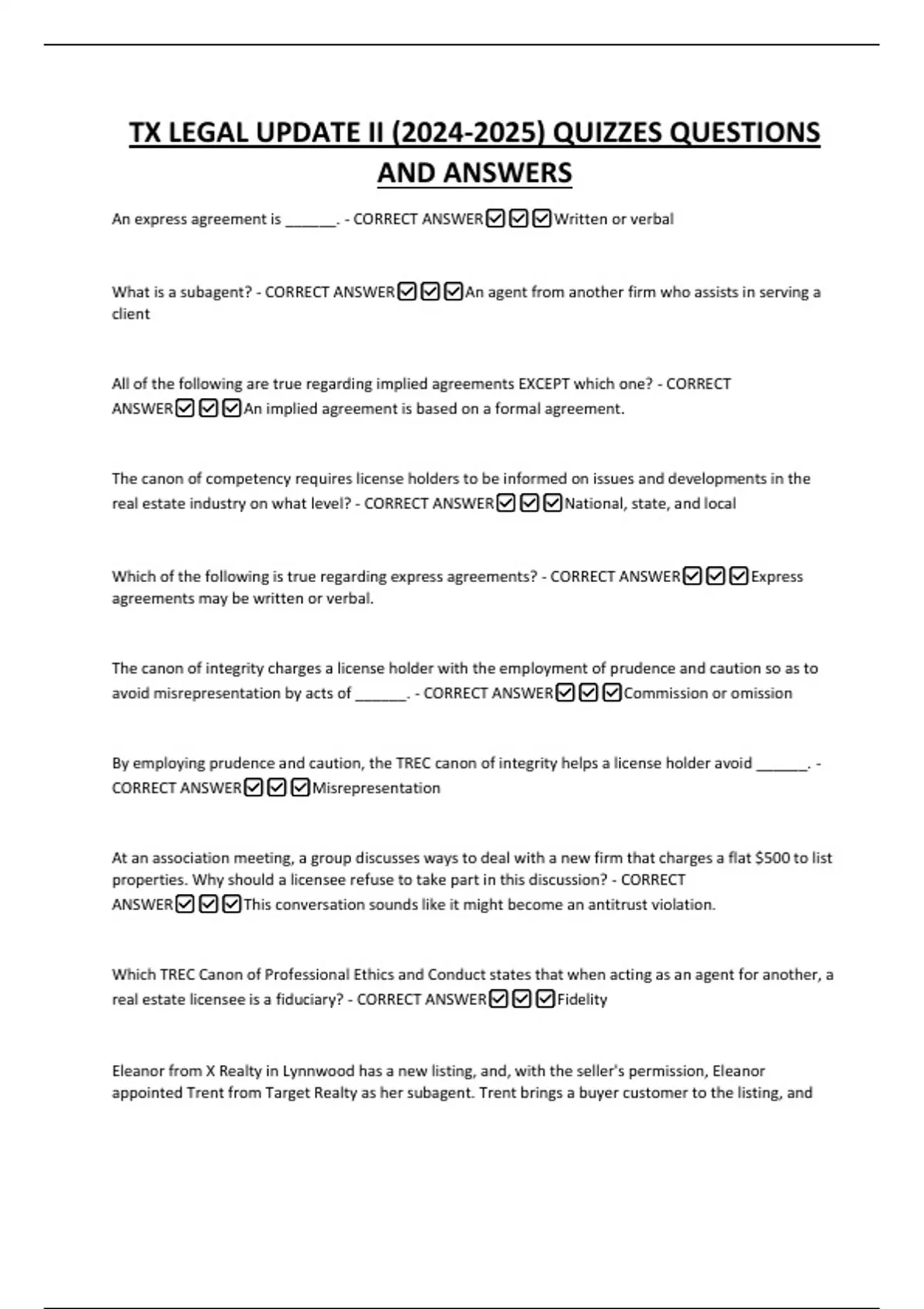 TX LEGAL UPDATE II () QUIZZES QUESTIONS AND ANSWERS - TX LEGAL - Stuvia US