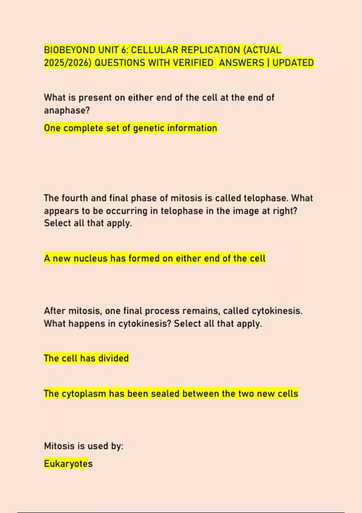 BIOBEYOND UNIT 6: CELLULAR REPLICATION (ACTUAL 2025/2026) QUESTIONS ...