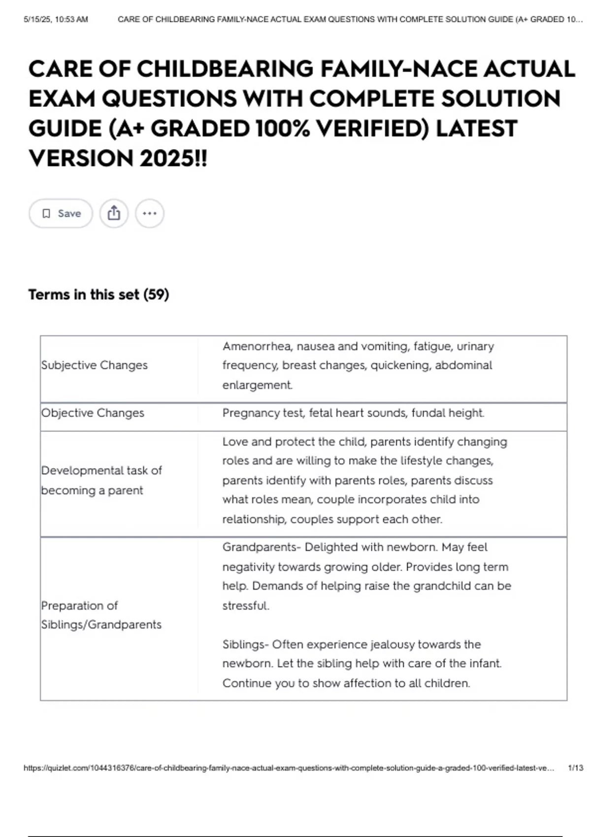 CARE OF CHILDBEARING FAMILY-NACE ACTUAL EXAM QUESTIONS WITH COMPLETE ...