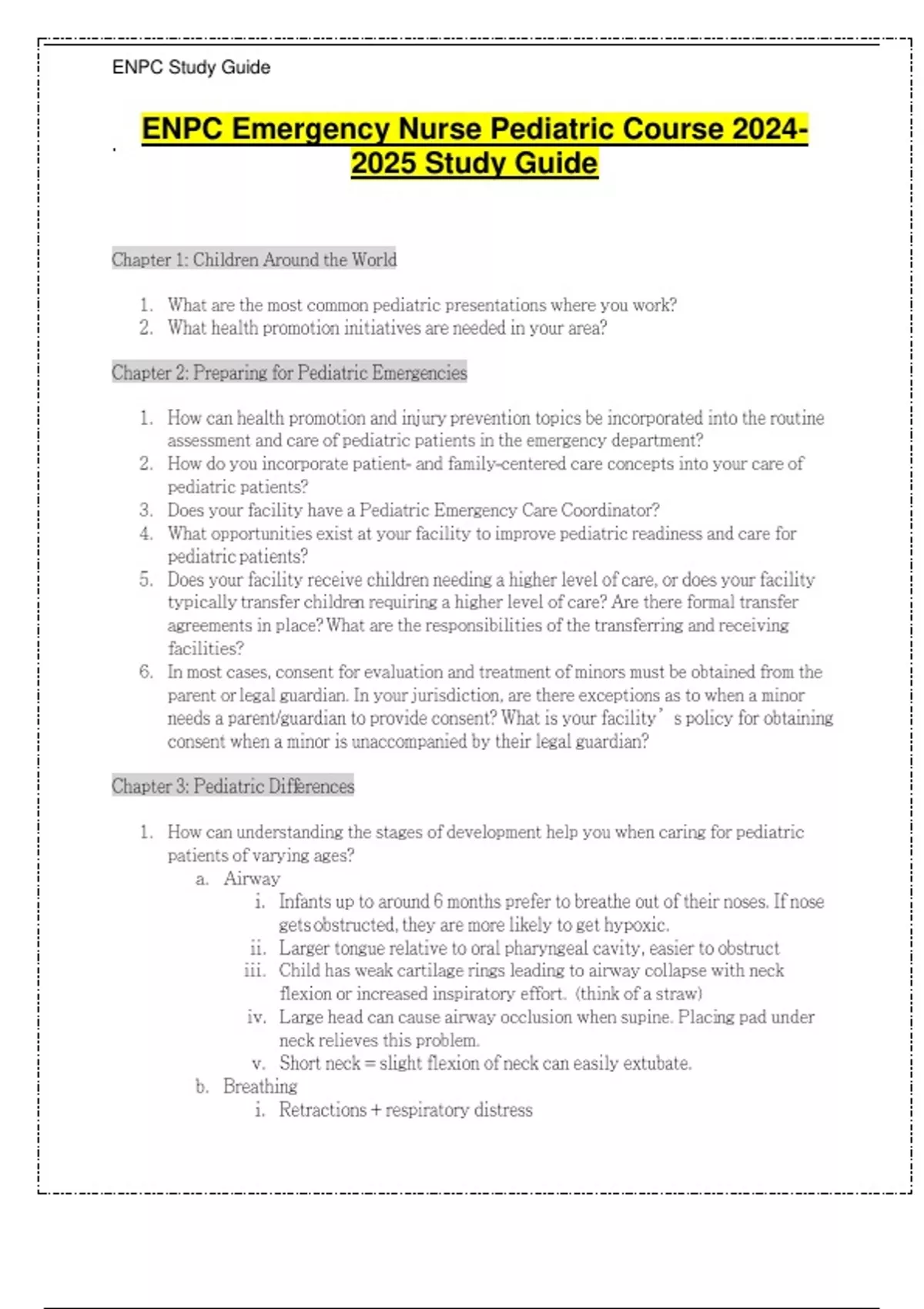 ENPC Emergency Nurse Pediatric Course Study Guide - ENPC Emergency ...