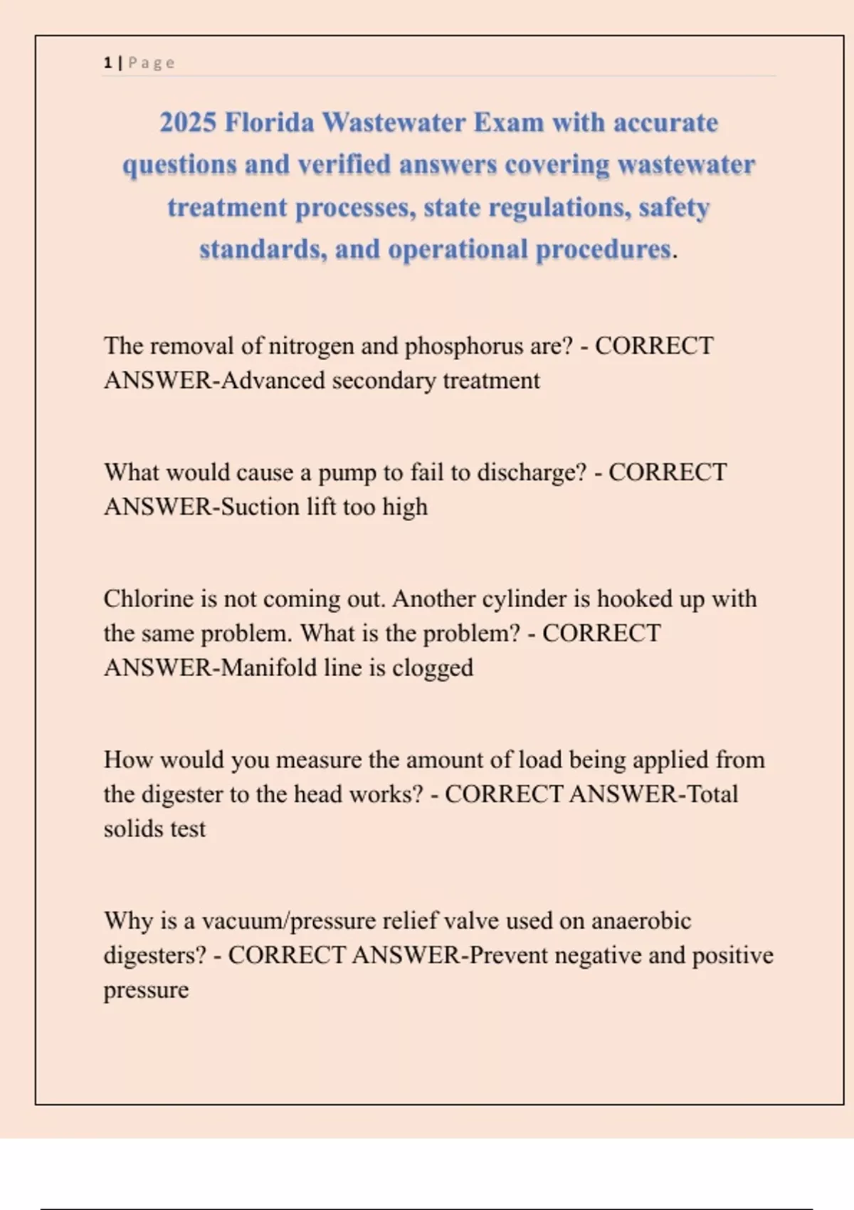 2025 Florida Wastewater Exam with accurate questions and verified ...