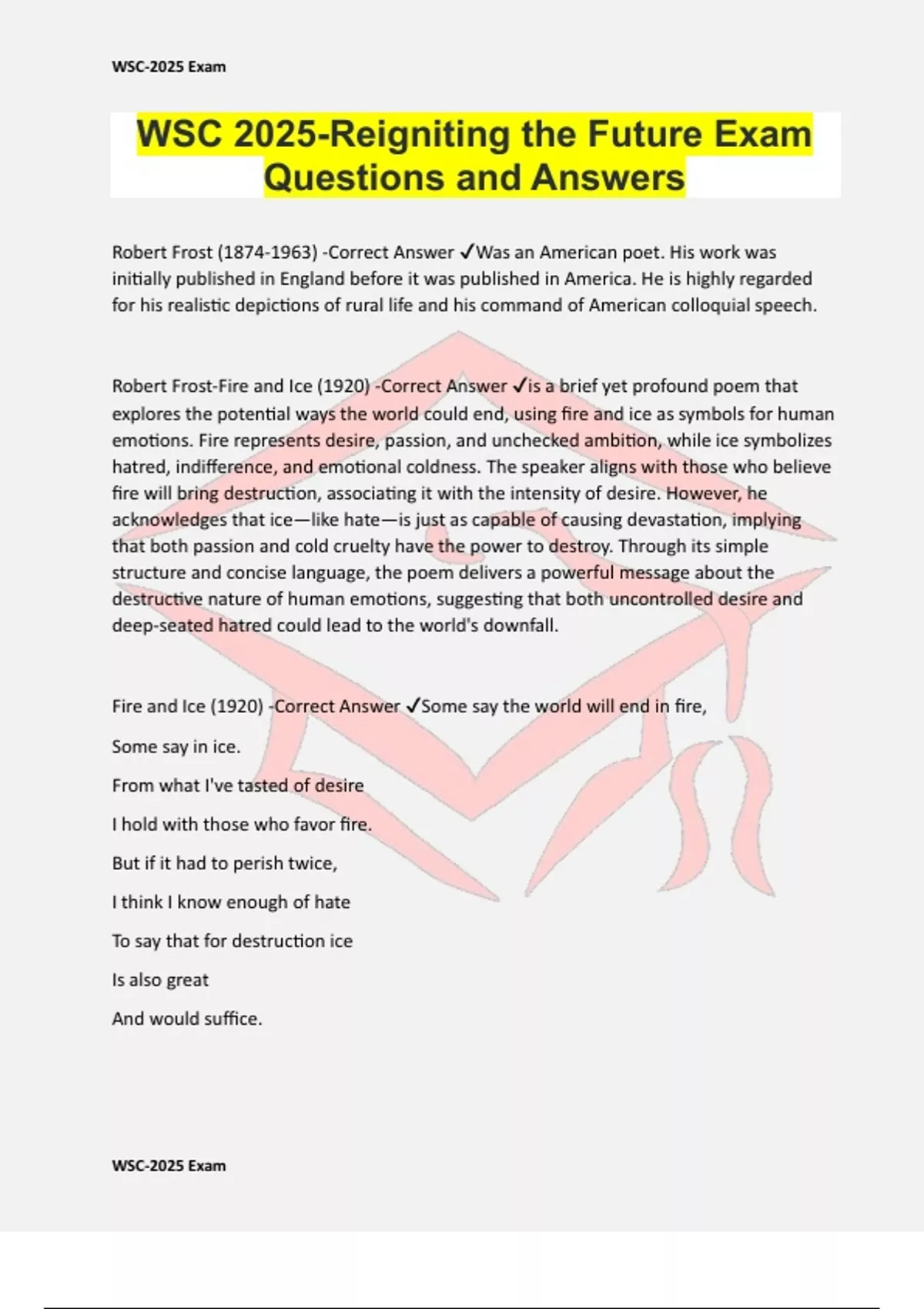 WSC 2025-Reigniting the Future Exam Questions and Answers - WSC 2025 - Stuvia US