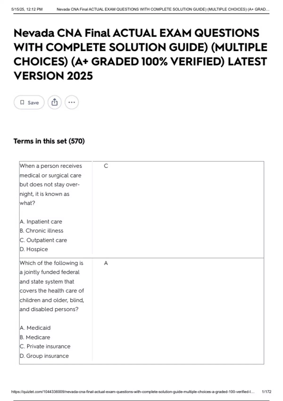 Nevada CNA Final ACTUAL EXAM QUESTIONS WITH COMPLETE SOLUTION GUIDE ...