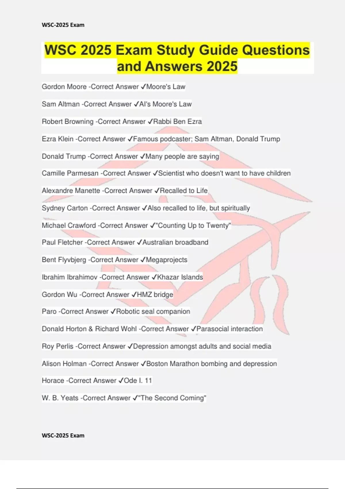 WSC 2025 Exam Study Guide Questions and Answers 2025 - WSC 2025 - Stuvia US