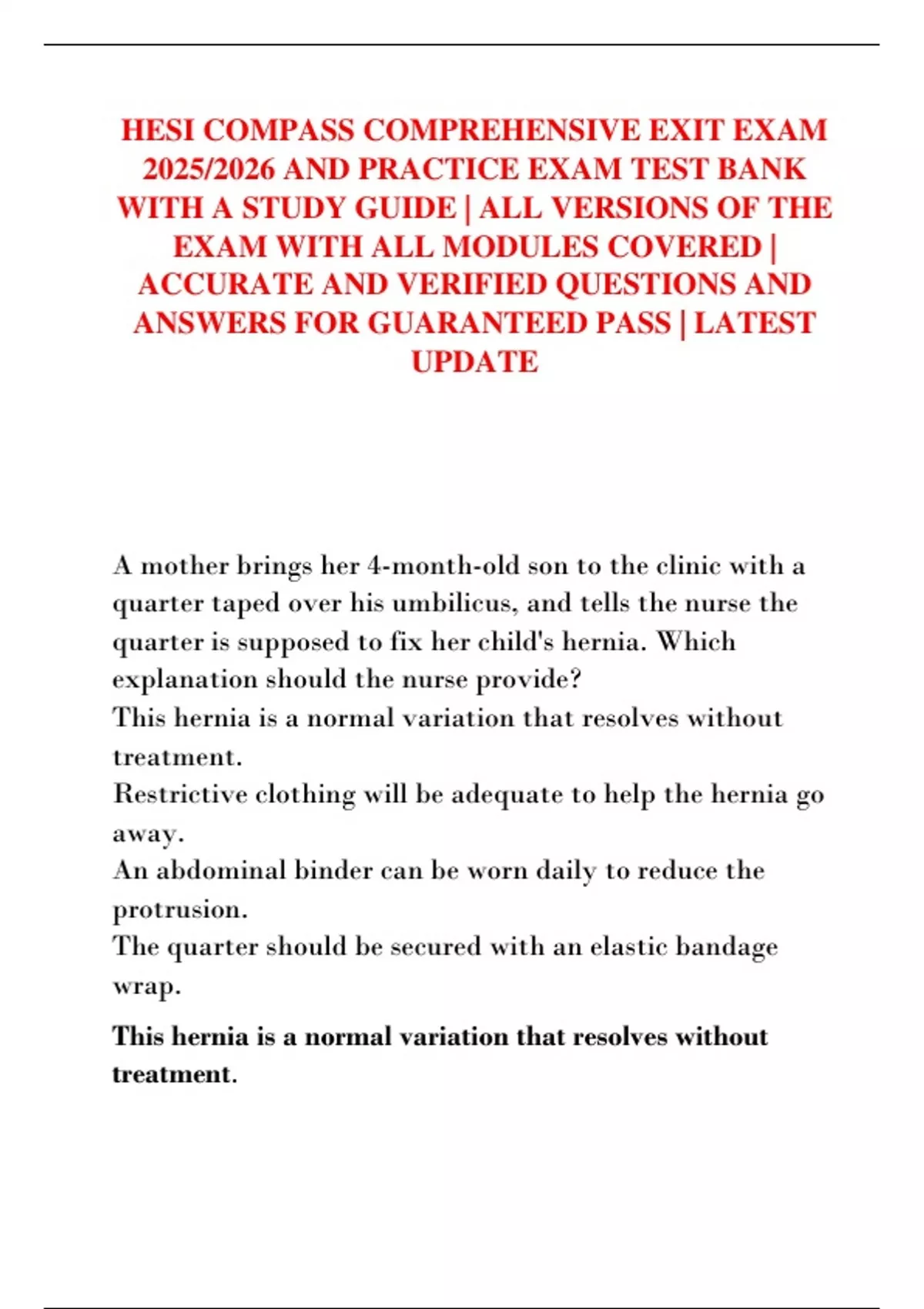 HESI COMPASS COMPREHENSIVE EXIT EXAM 2025/2026 AND PRACTICE EXAM TEST ...